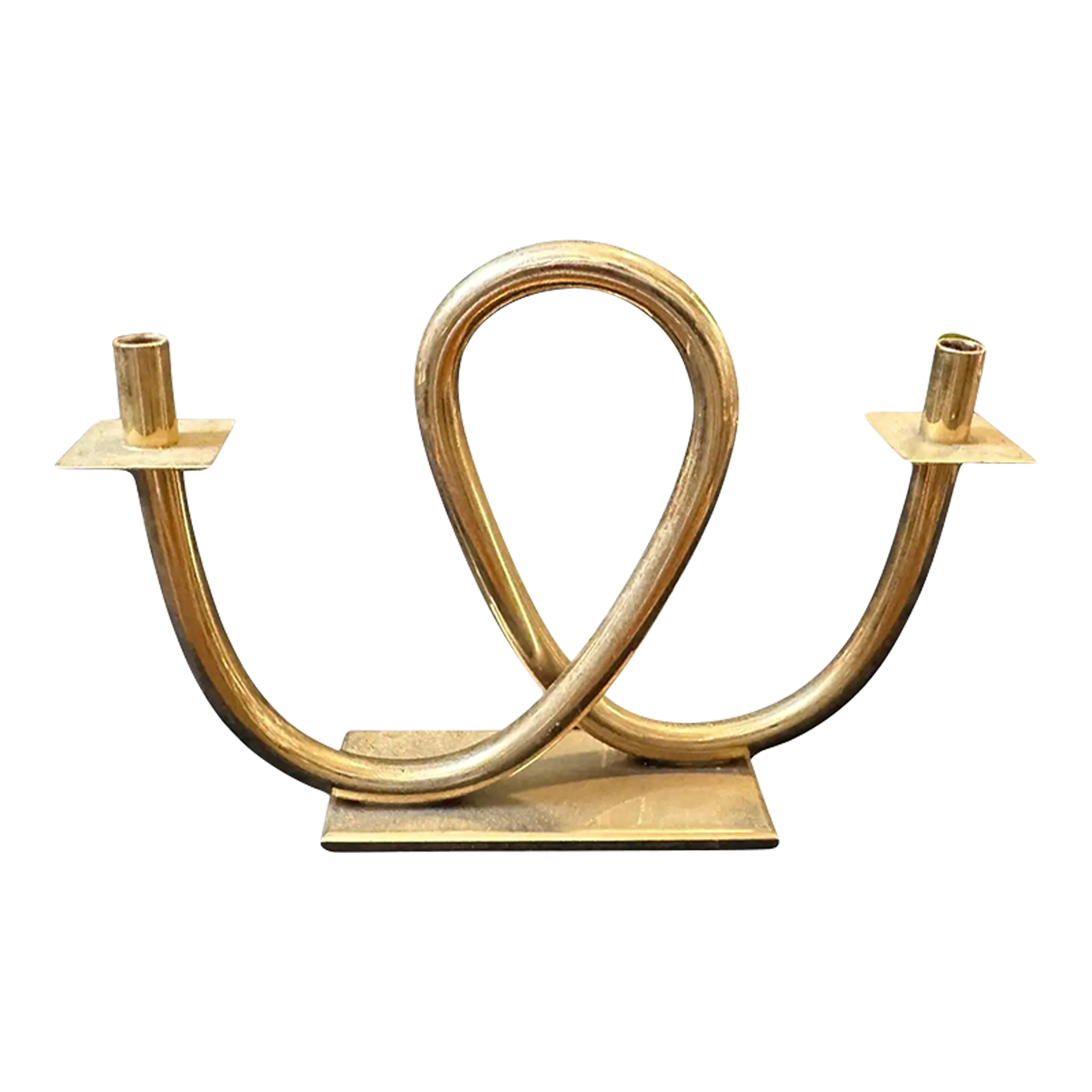 1970s Mid-Century Modern Brass Small Candelabra in the Manner of Gio ...