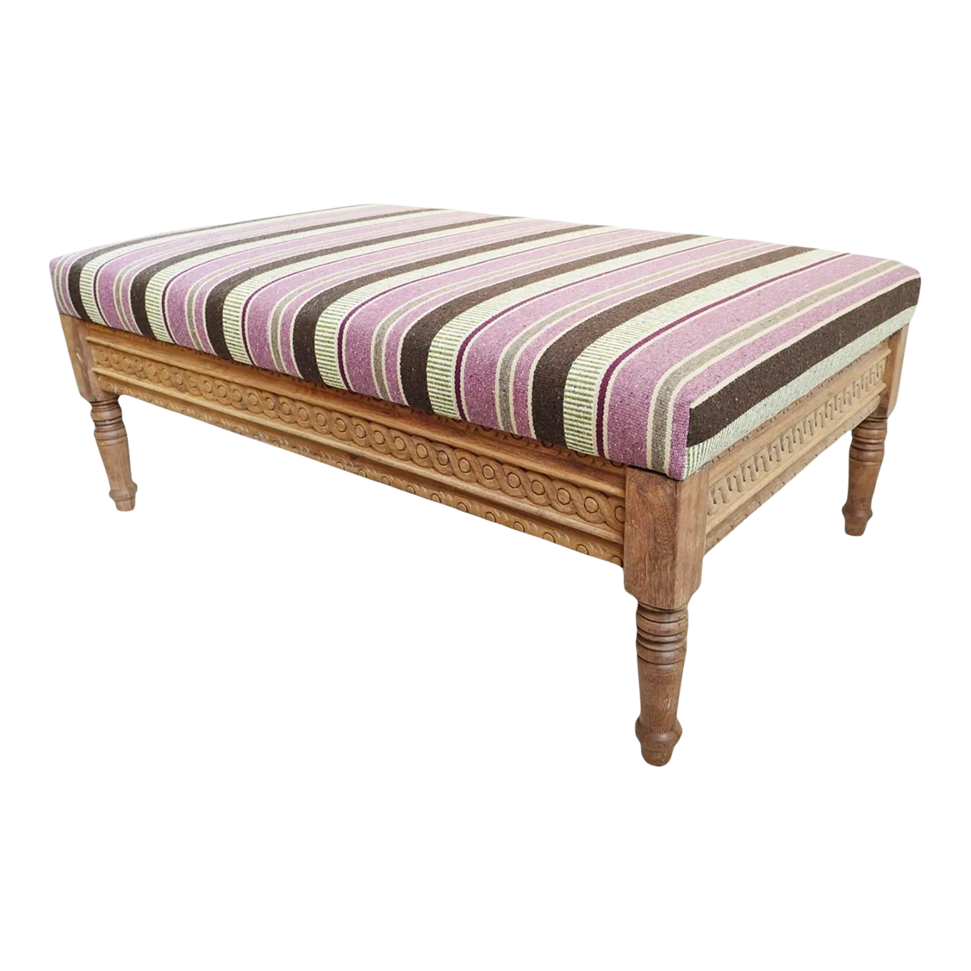Striped Lilac & Brown Kilim Ottoman | Chairish