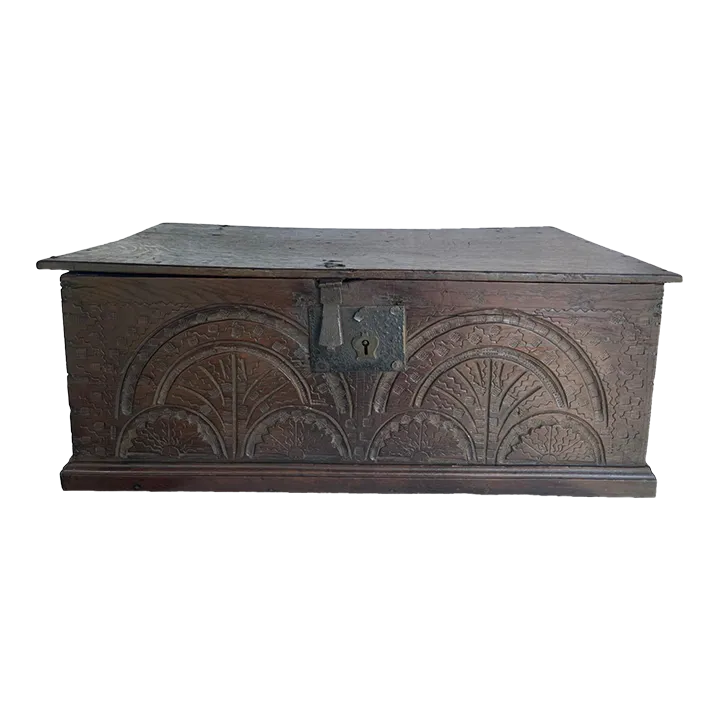 17th Century English Jacobean Carved Oak Bible Box. | Chairish