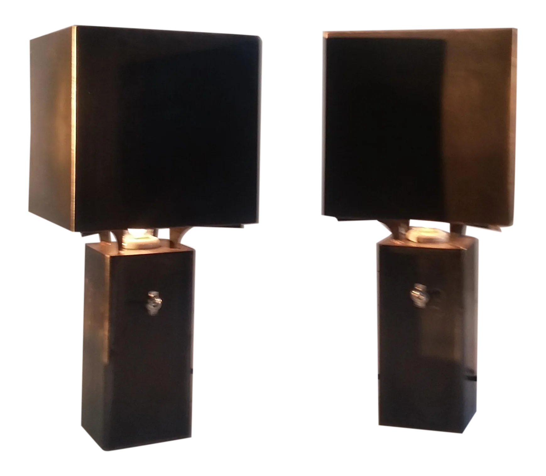 Bronze and Steel Graf Spee Table Lamps - A Pair | Chairish