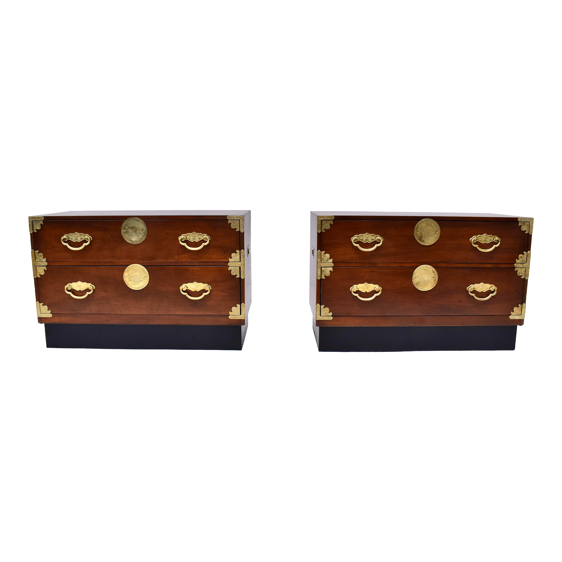 Pair Asian Modern Style Walnut Campaign Chests Henredon, 1970's | Chairish