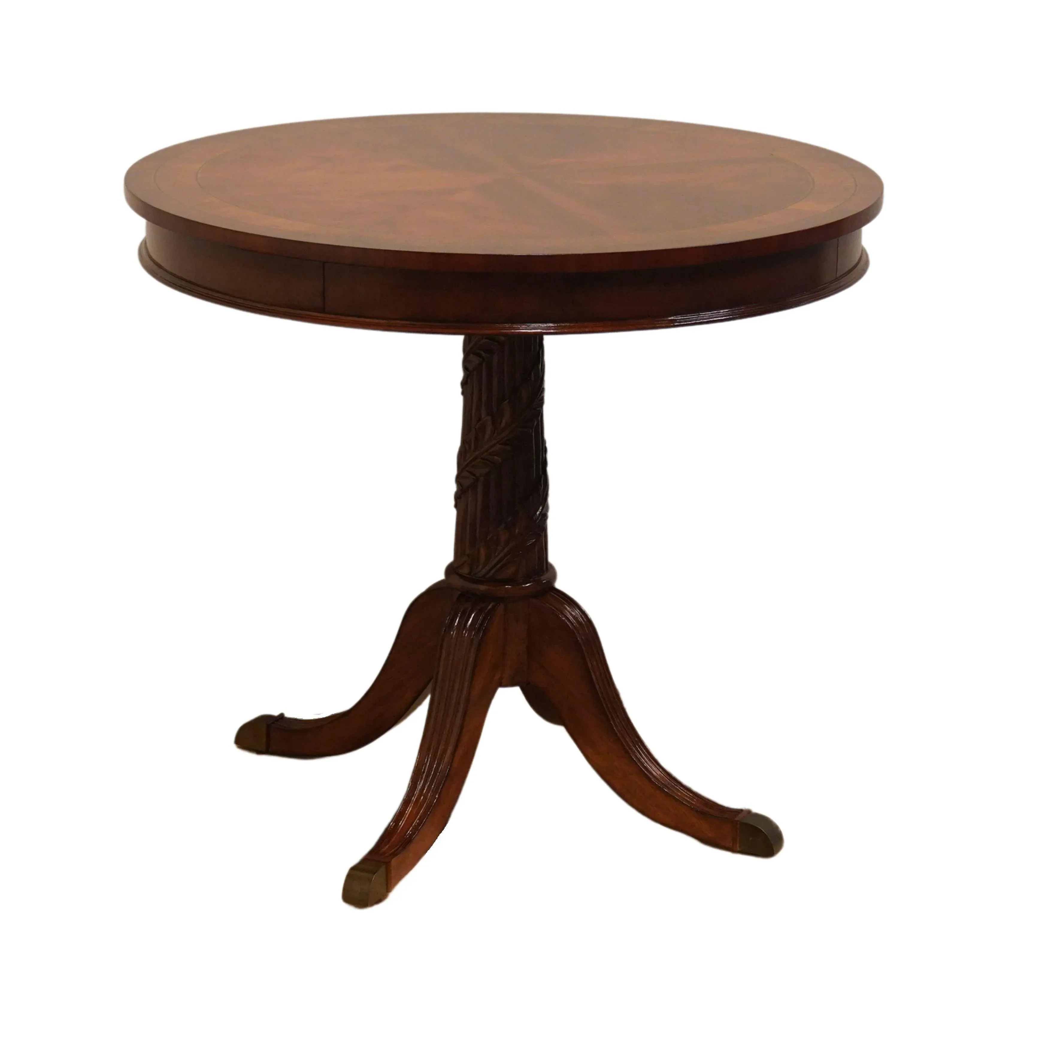 High End Vintage Banded Bookmatched Mahogany Traditional Style 30 Round Accent End Table