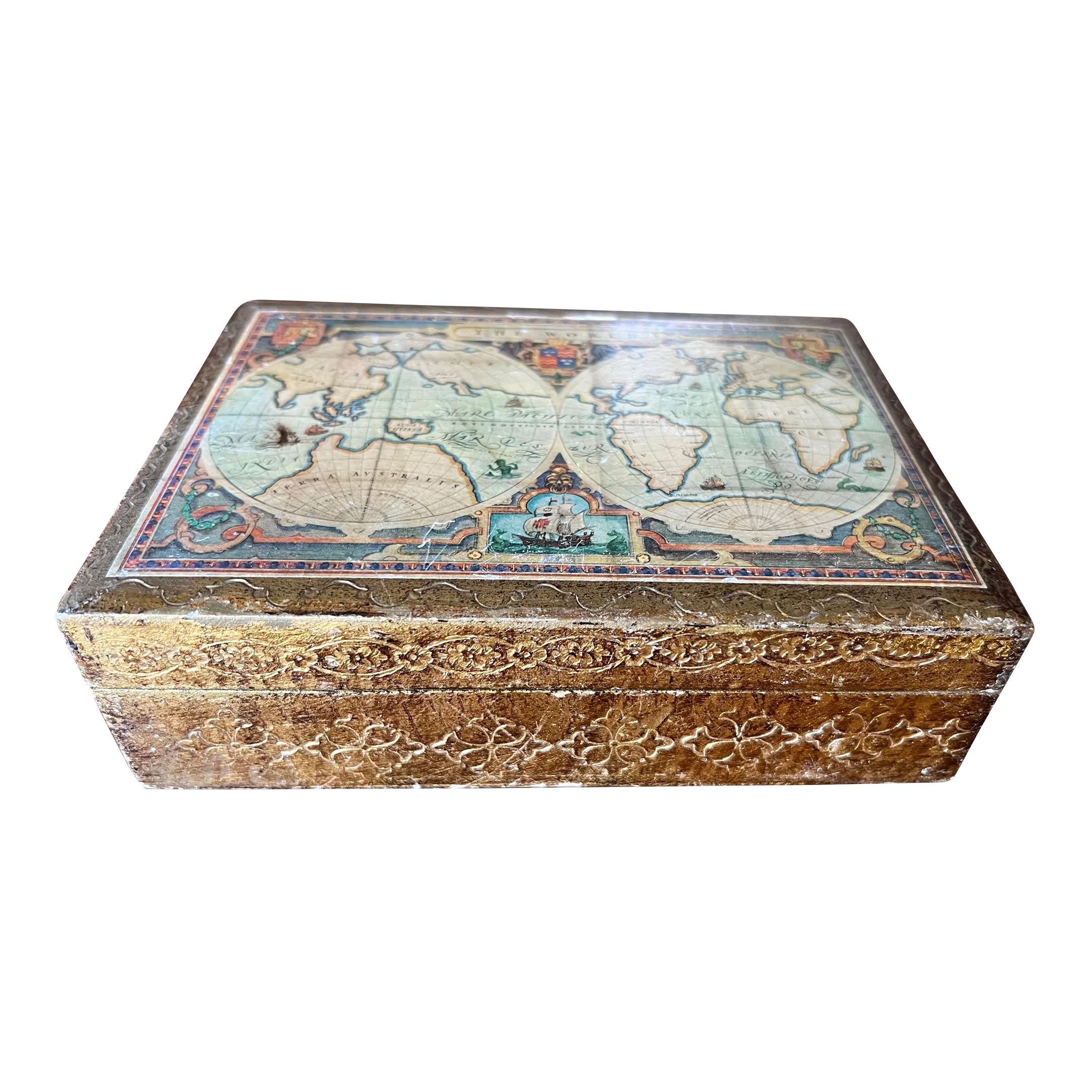 Florentine World Maps Trinket Box | Chairish