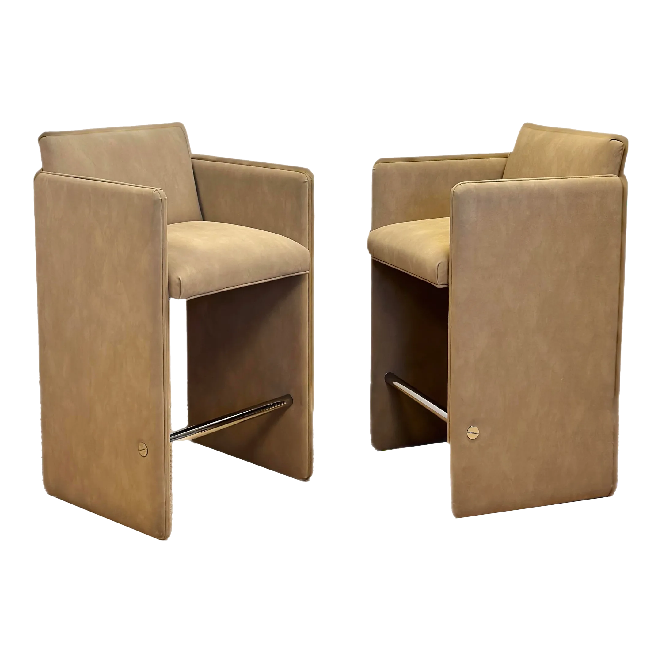1980s Sculptural Italian Postmodern Faux Tan Suede Bar Stools – a Pair ...