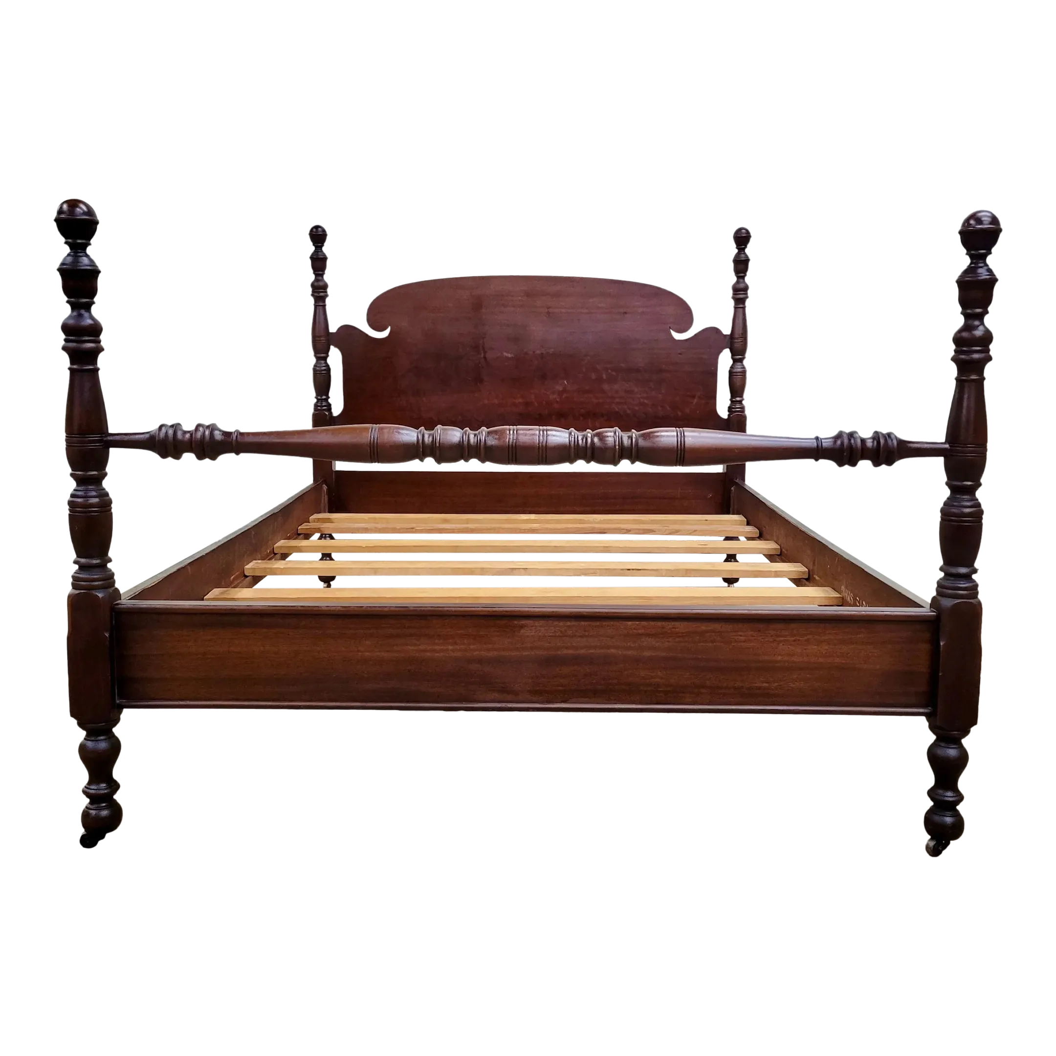 Vintage Full Size Colonial Style Low Four Poster Bed | Chairish