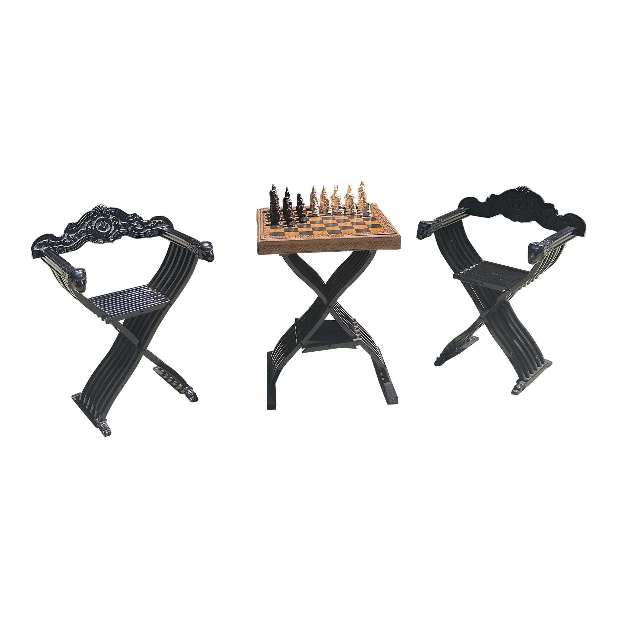 1970s Foldable Table and Chairs Chess Set With Compartment for Pieces ...