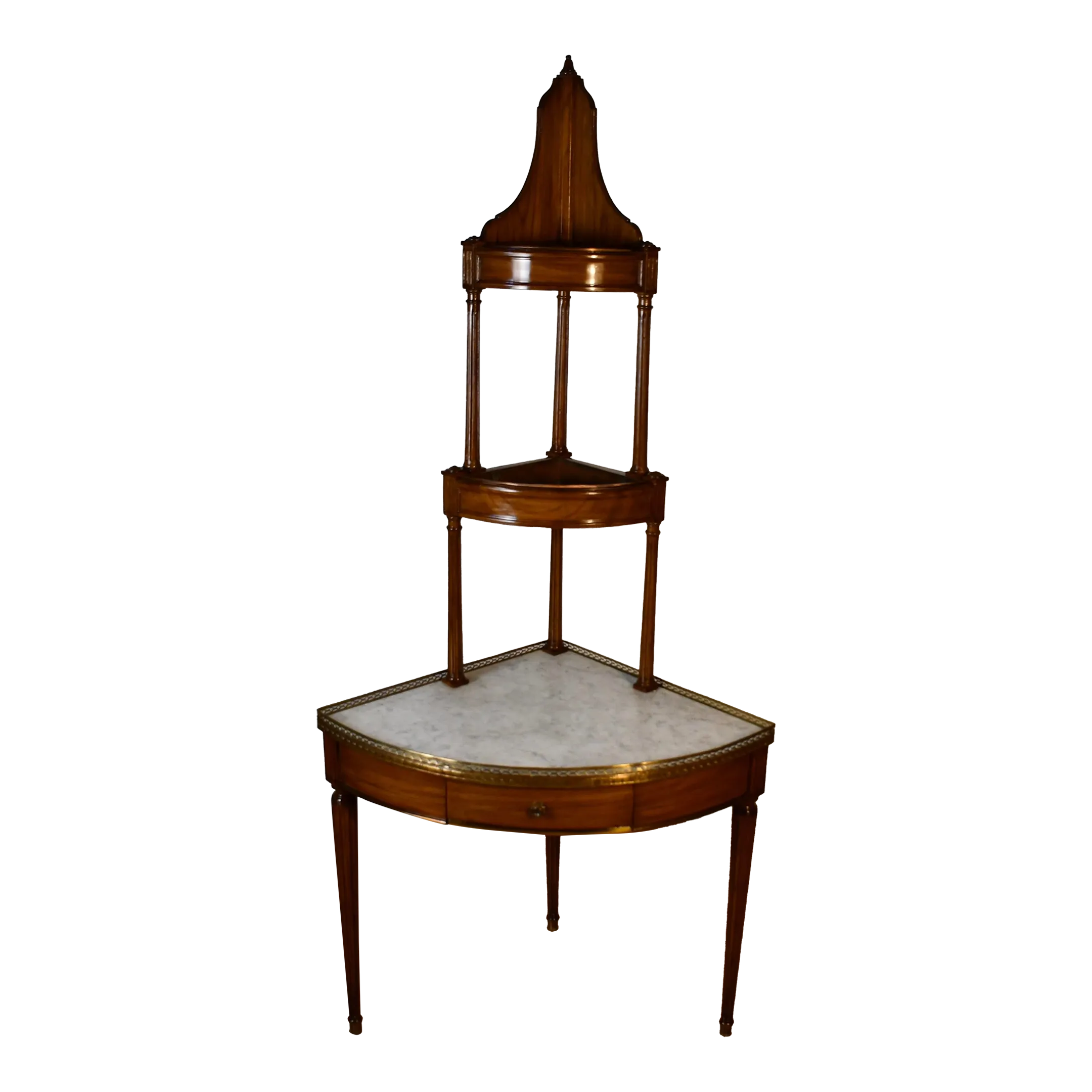 1910s Antique French Louis XVI Walnut & Marble Top Corner Table With ...