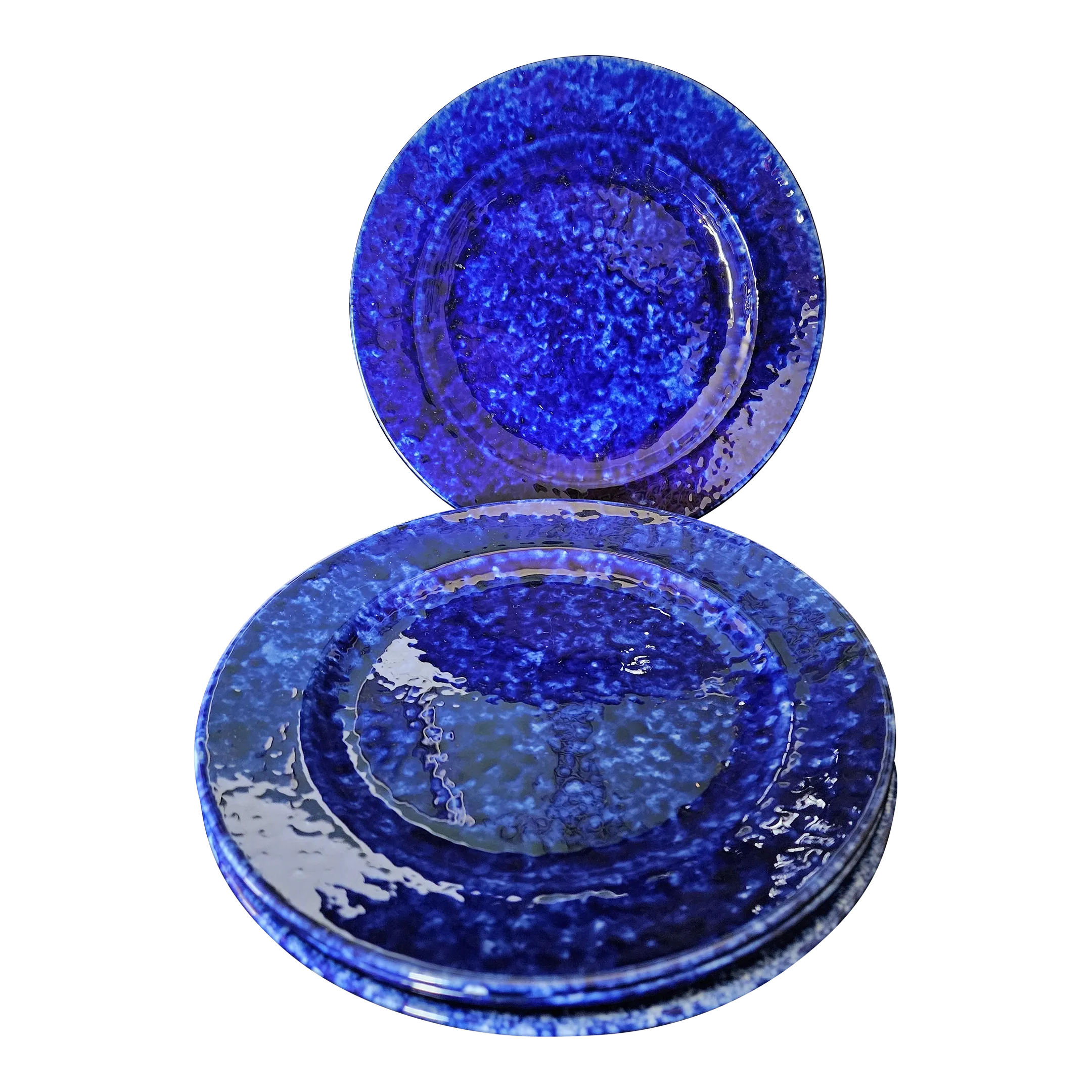 Vintage Blue Stangl Blue Spongeware Plates - Set of 4 | Chairish