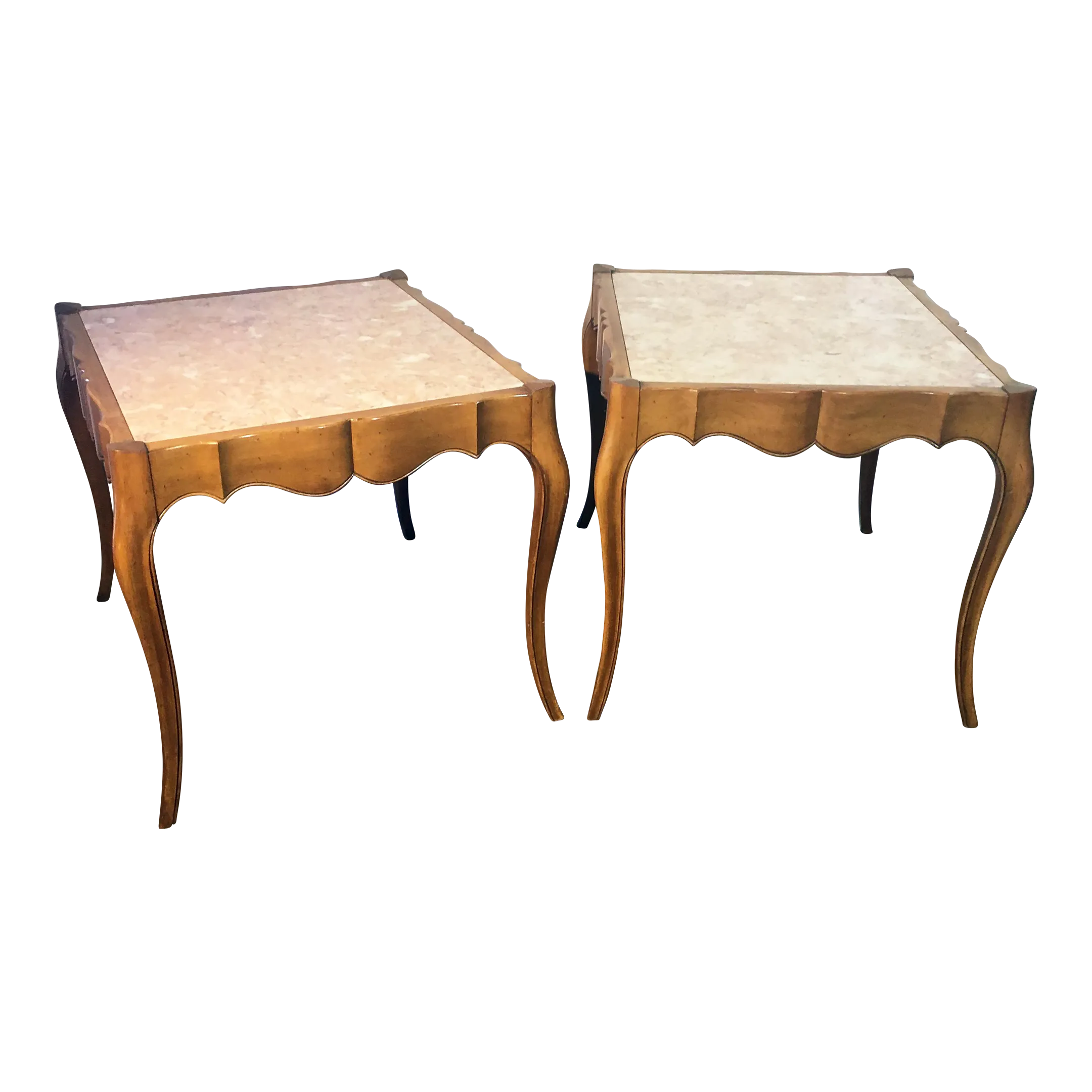 Hollywood Regency End Tables With Pink Marble Inset Tops - a Pair ...