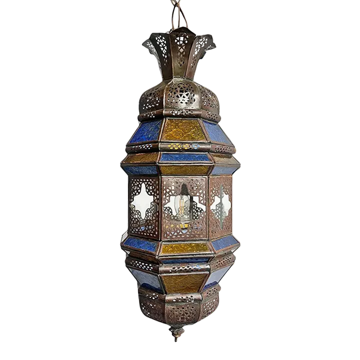 Moroccan Blue & Amber Pendant Light | Chairish