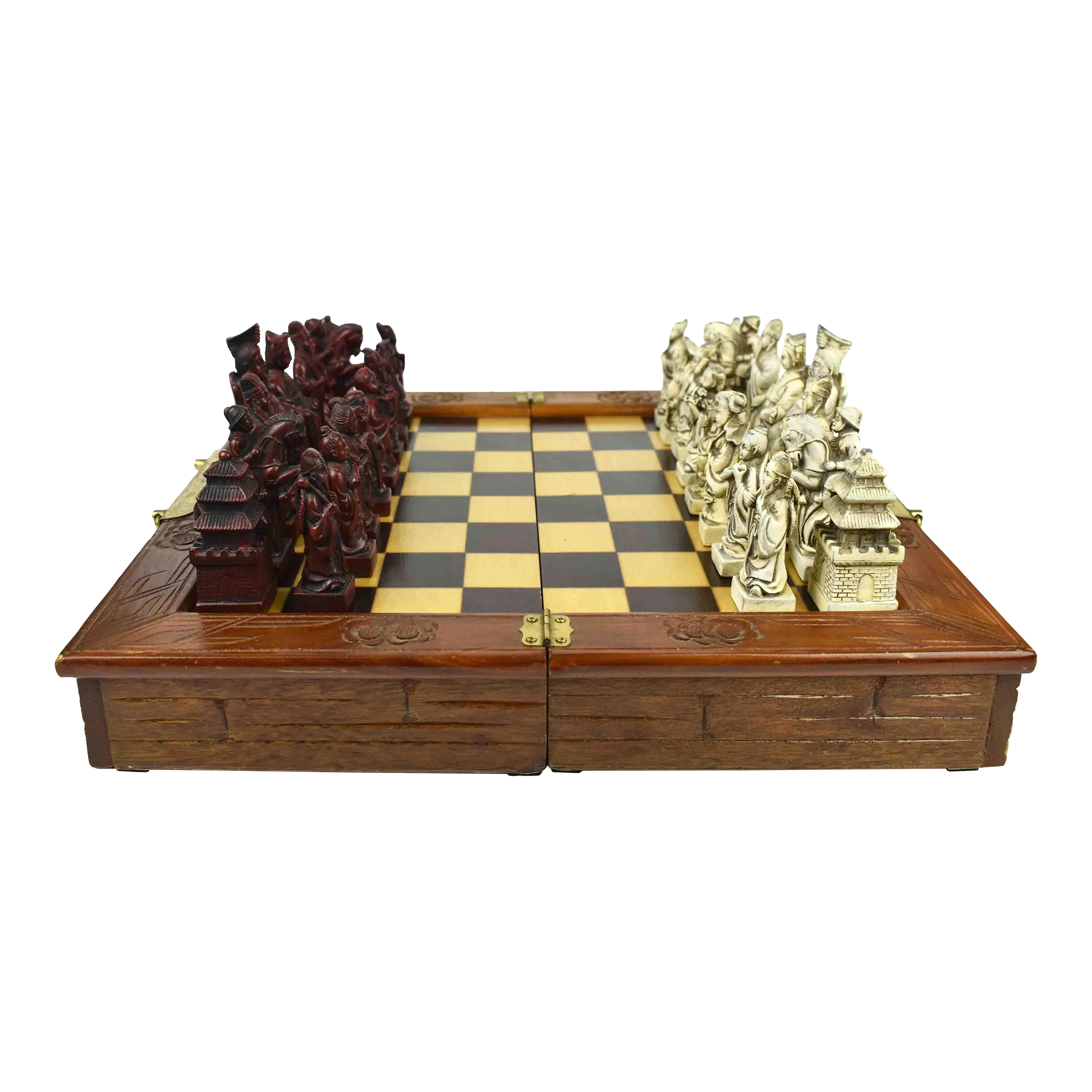 Mid 20th Century Chinese Asian Style Chess Set With Wood and Brass ...