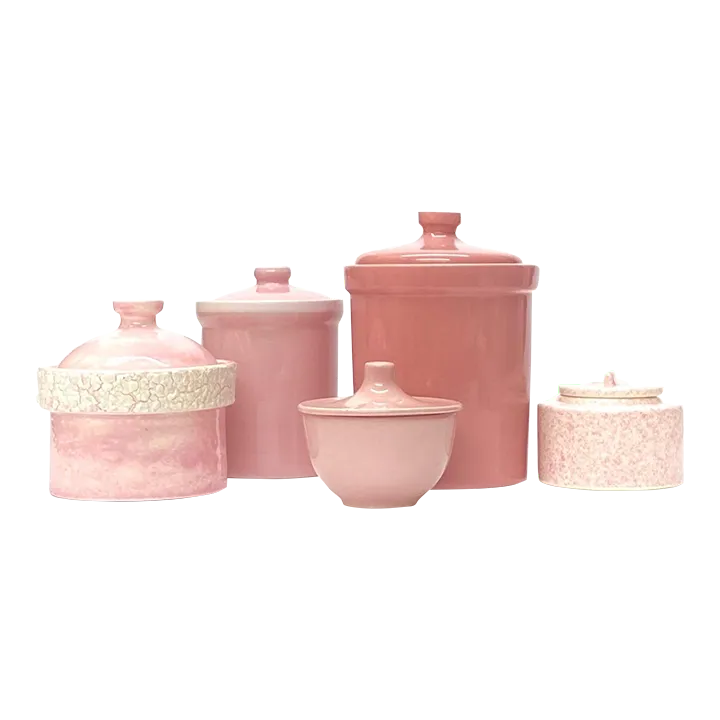 Pink and White Mixed Ceramic Container Curation - Group of 5 | Chairish