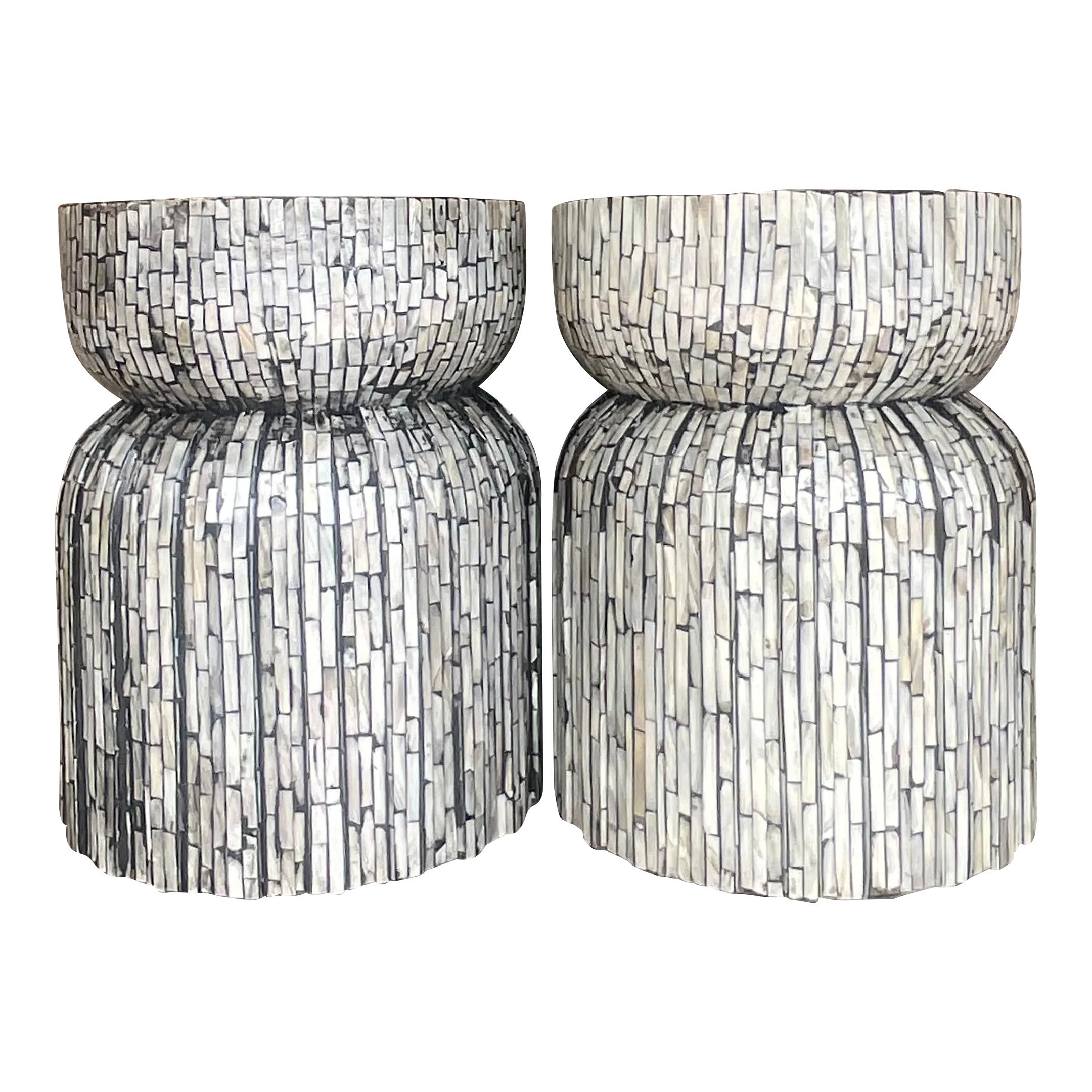 Vintage Boho Capiz Shell Low Stools - a Pair | Chairish