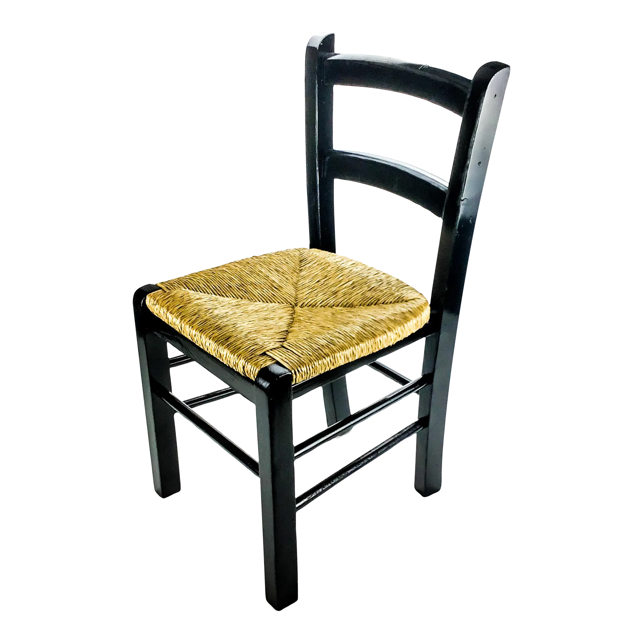 90 s Black Painted Children s Side Chair With Rattan Seat Slightly Imperfect