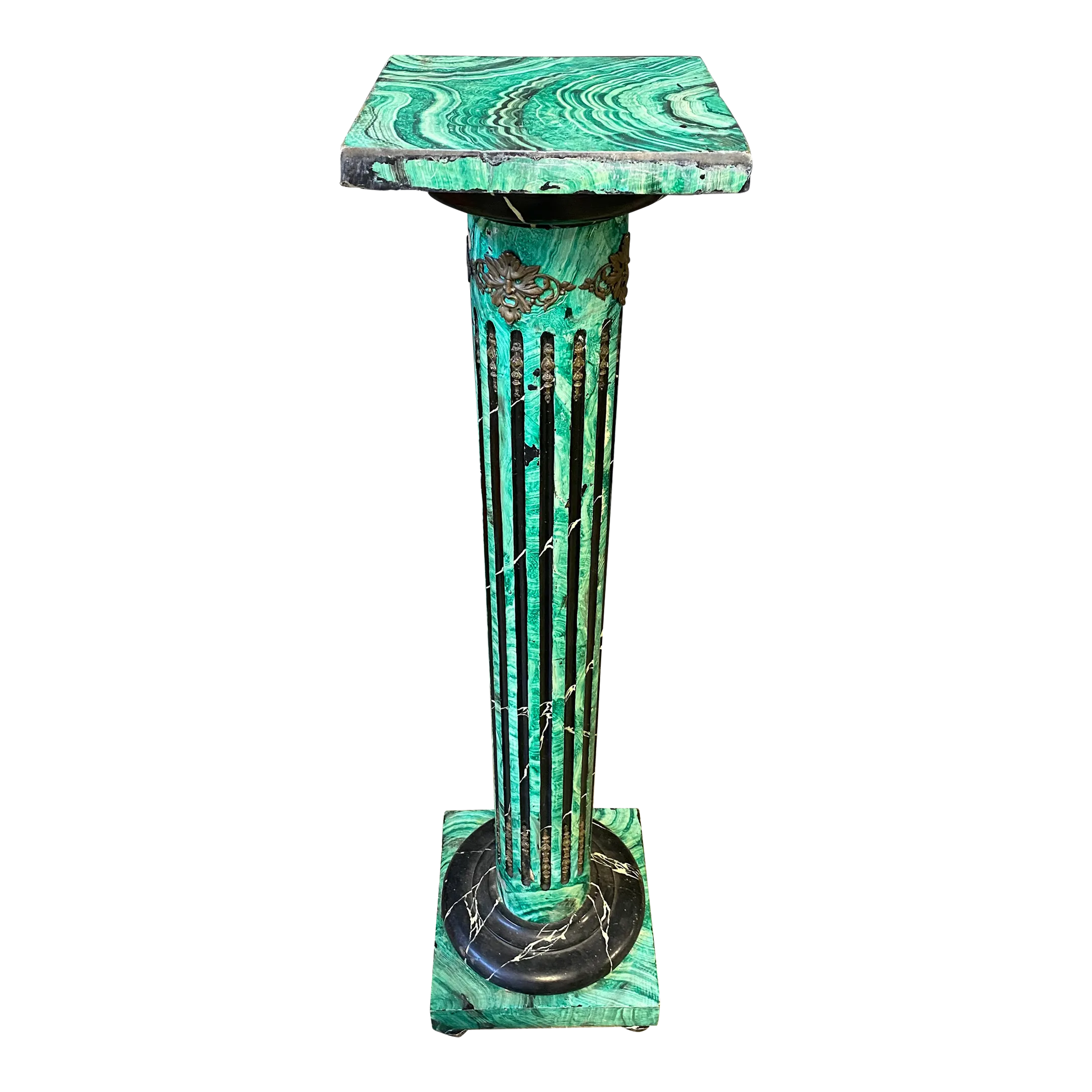 Antique 19th Century French Faux Malachite Hand Painted Signed Column ...