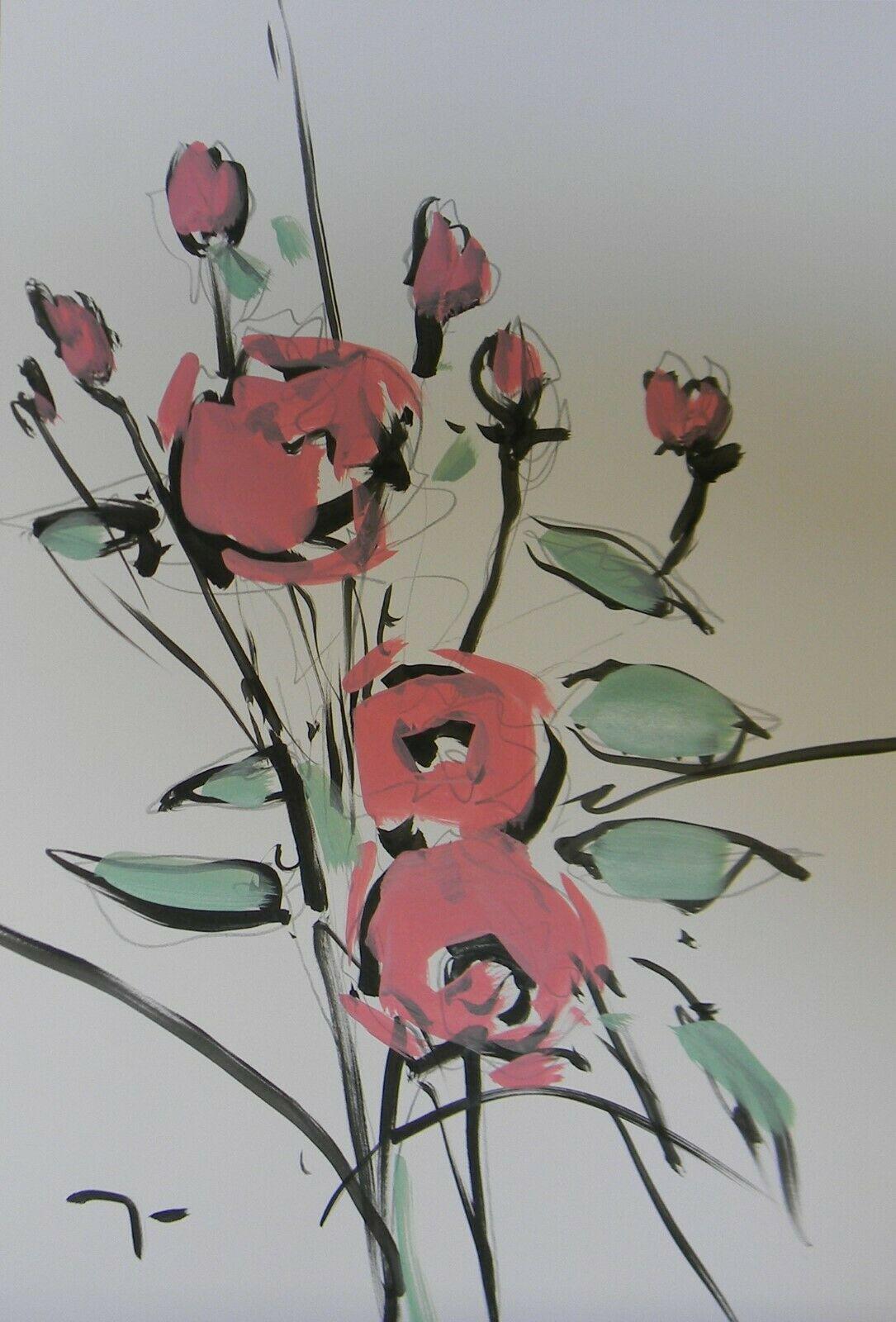 Jose Trujillo Expressionist Pink Roses Flowers Botanical 13/17 Acrylic ...