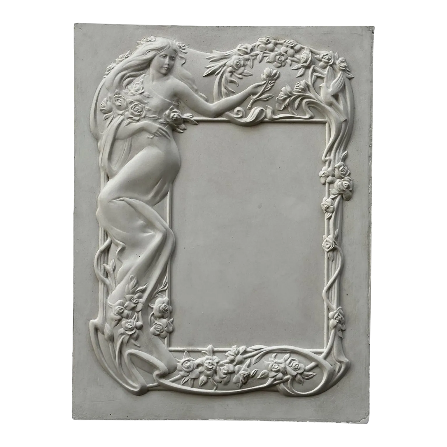 Art Nouveau Plaster Figurative Bas-Relief Plaque/Style of Mucha | Chairish