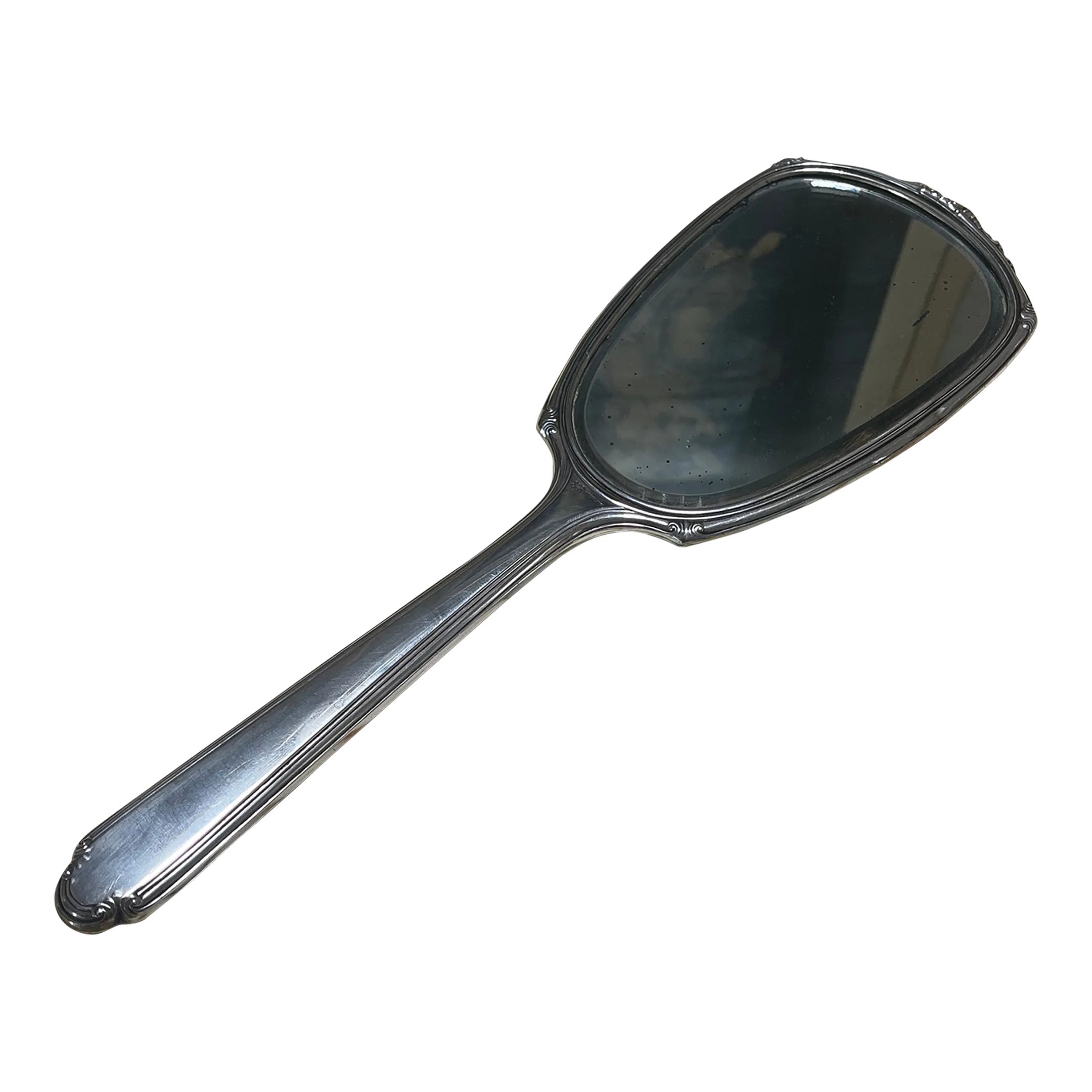 Sterling Silver Large Hand Held Mirror | Chairish