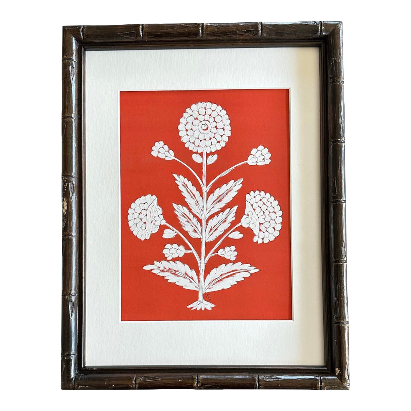 Original Hand-Painted Jaipuri Burnt Orange Floral Motif Painting in a ...