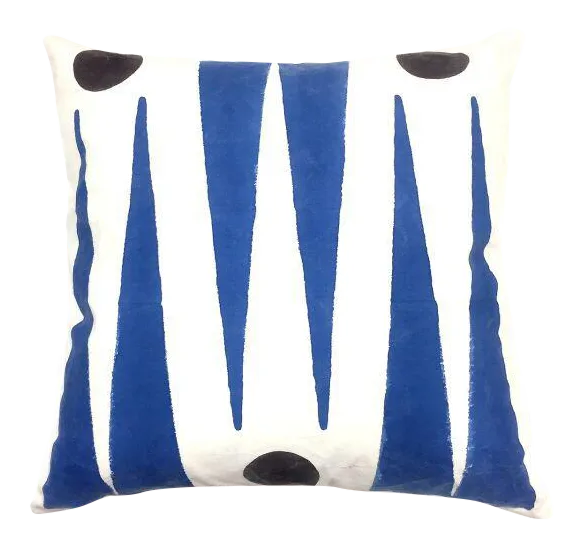 Contemporary Trikon Blue Cotton Pillow | Chairish
