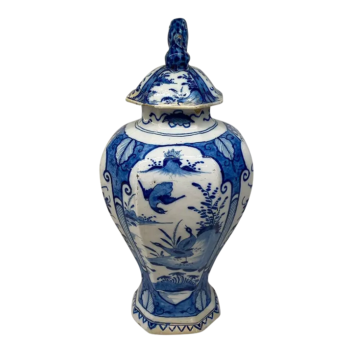 18th Century Dutch Delft Blue and White Earthenware Vase With Top ...