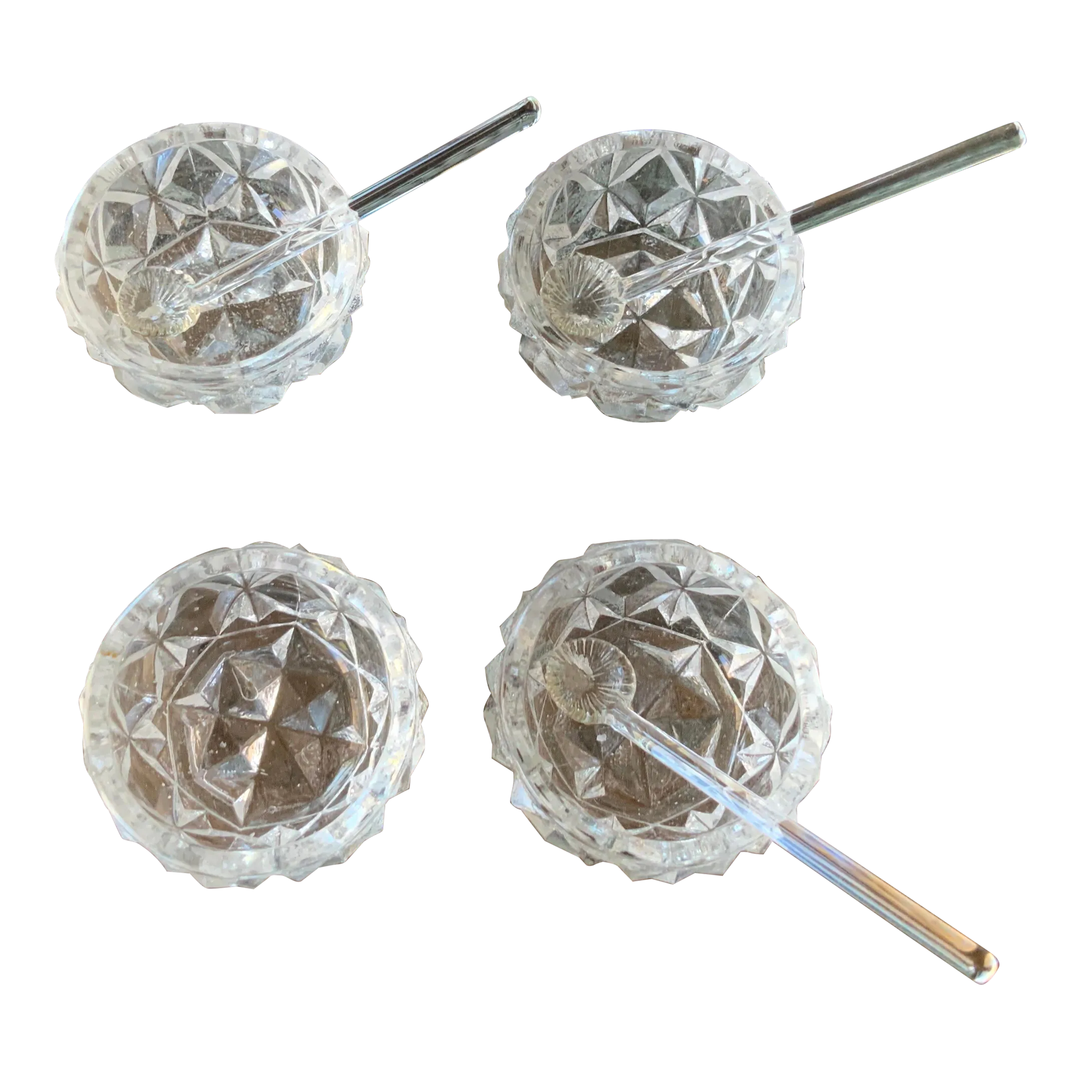 1950s Round Crystal Salt Cellars With 3 Crystal Spoons- 7 Pieces | Chairish