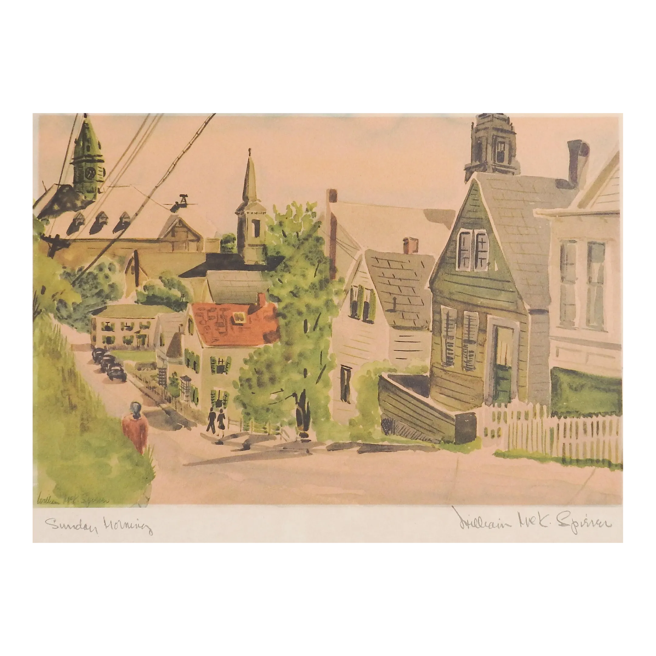 Mid 20th Century 1950's Neighborhood Street Scene Print | Chairish