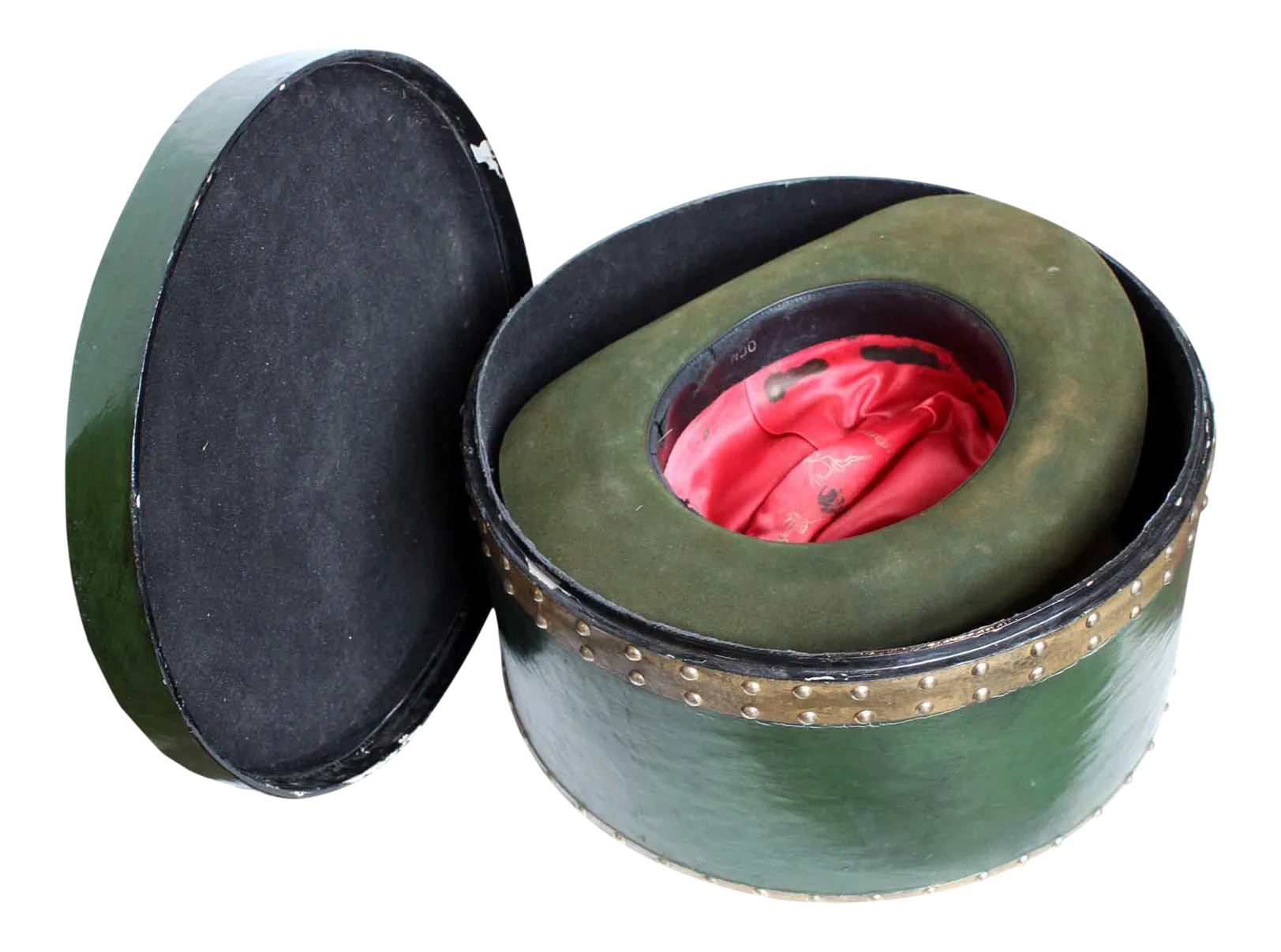 Mid 19th Century Green Sheplers Hat with Hat Container | Chairish