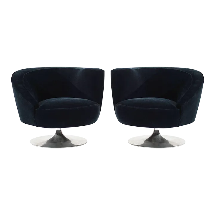Set of Corkscrew Swivel Lounge Chairs by Vladimir Kagan in Mohair. C ...