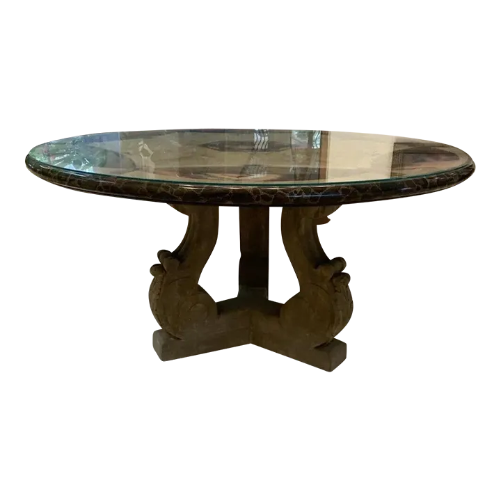 1970s Round Painted Dining Table With Marbleized Top | Chairish