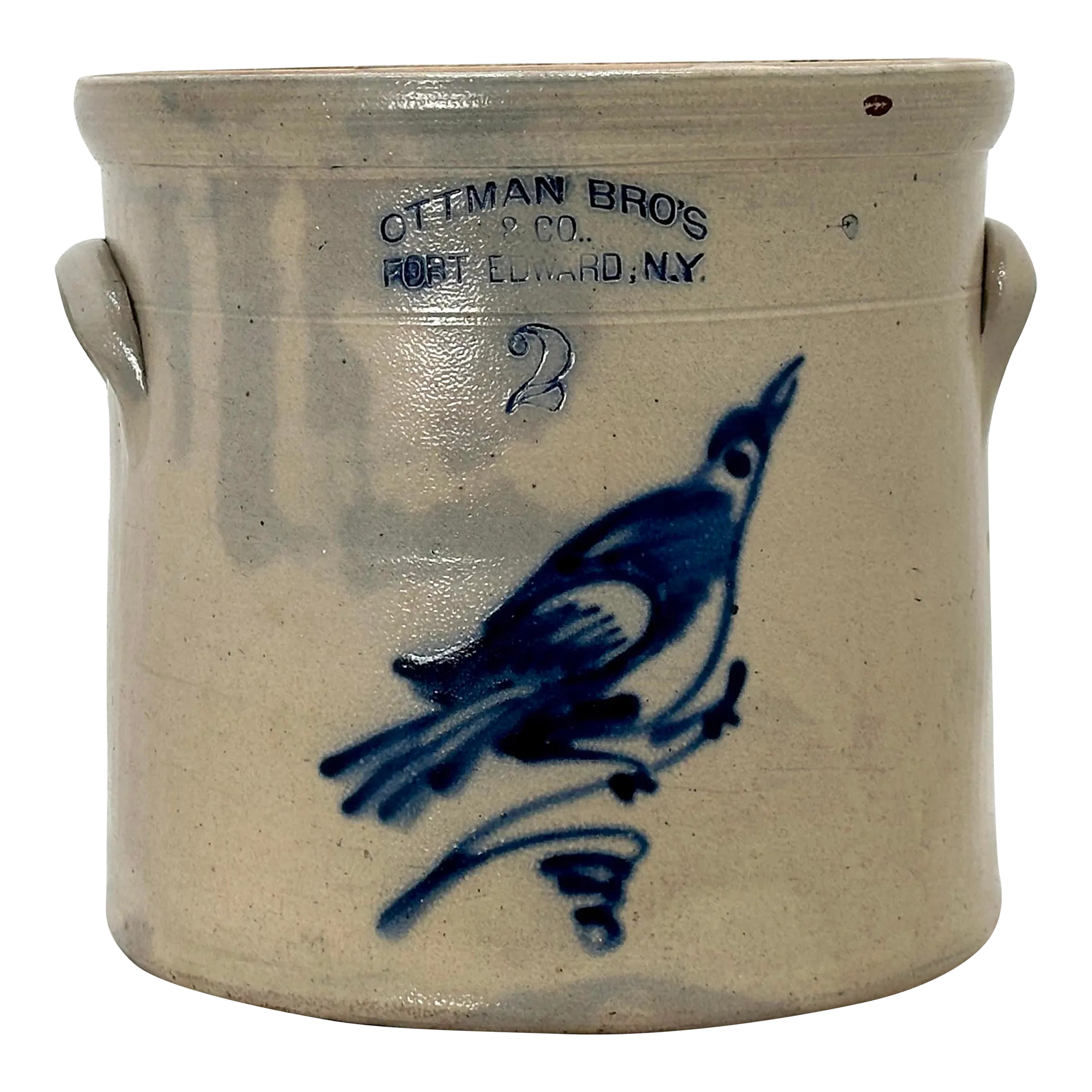 Outstanding Antique Blue Bird Decorated American Stoneware 2 Gallon ...
