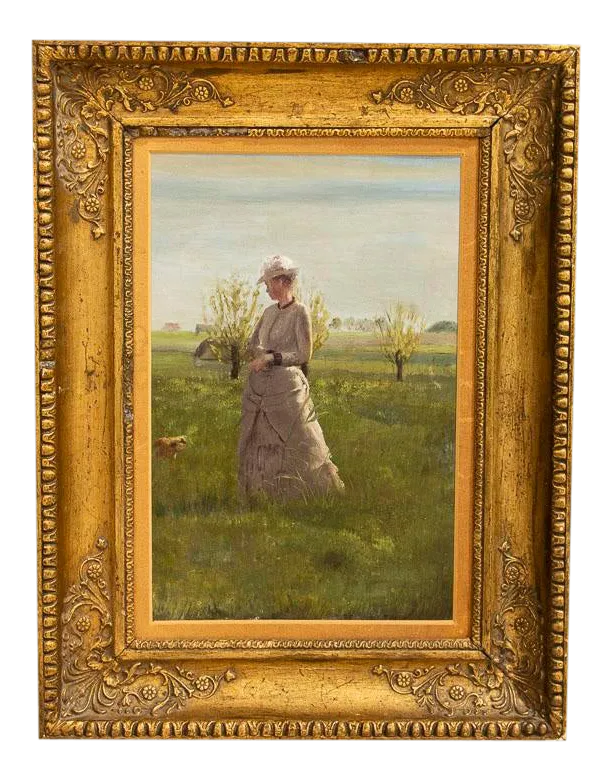 Original Small Oil Painting of Woman on a Summer Day, Unsigned | Chairish