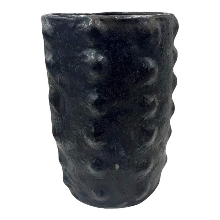 Sejnane Cylindrical Clay Bumpy Vessel - Dark Large | Chairish