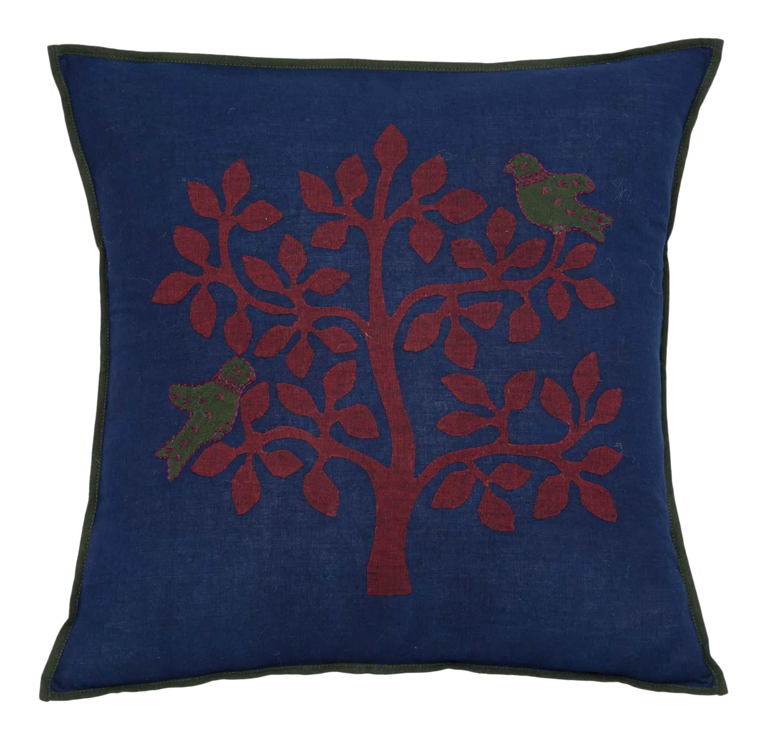 Apple Tree Applique Pillow Case - Navy & Maroon, 16" x 16" | Chairish