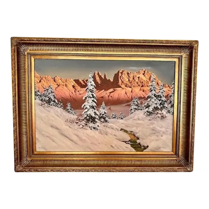 1950s Alpine Painting Hans Barma Alpen Glow Oil on Canvas | Chairish