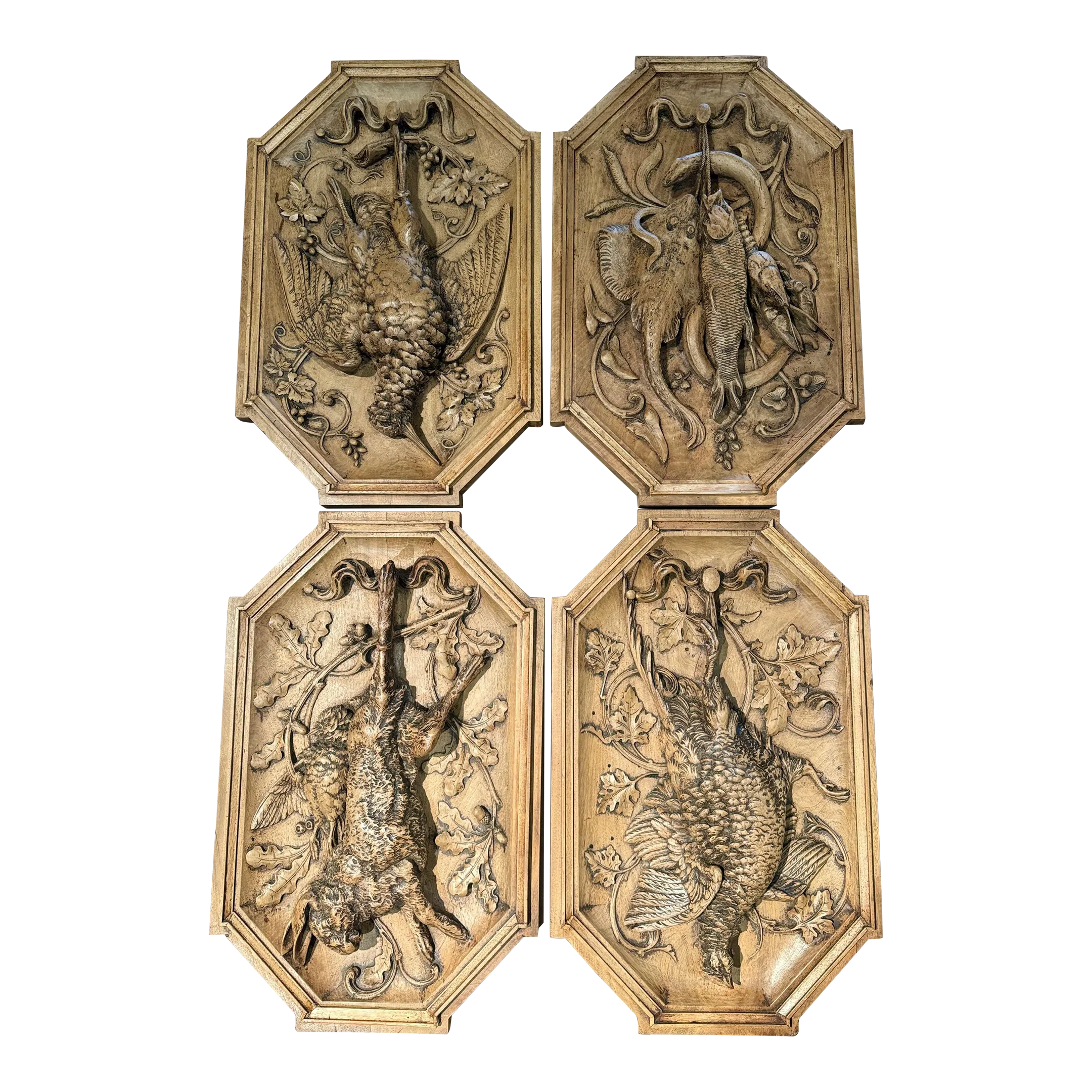 19th Century French Black Forest Carved Hunt Trophies Sculptures, Set ...