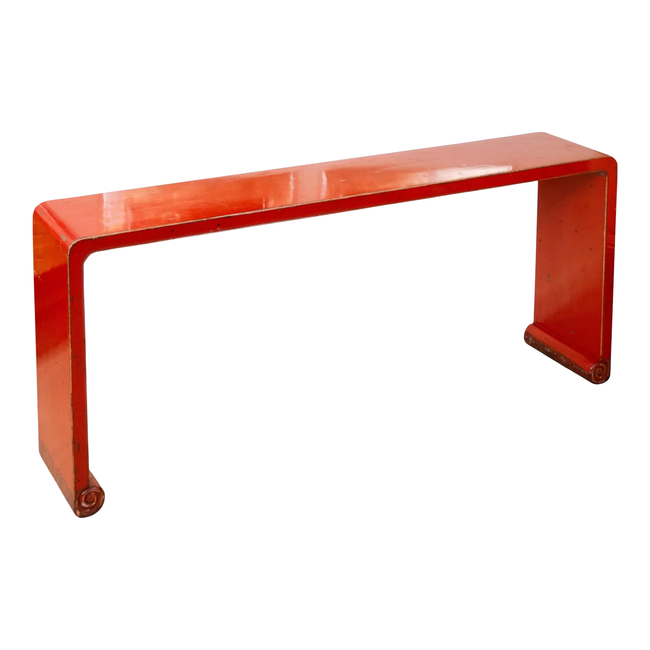 1970s Red Lacquer Distressed Finish Chinoiserie Console | Chairish