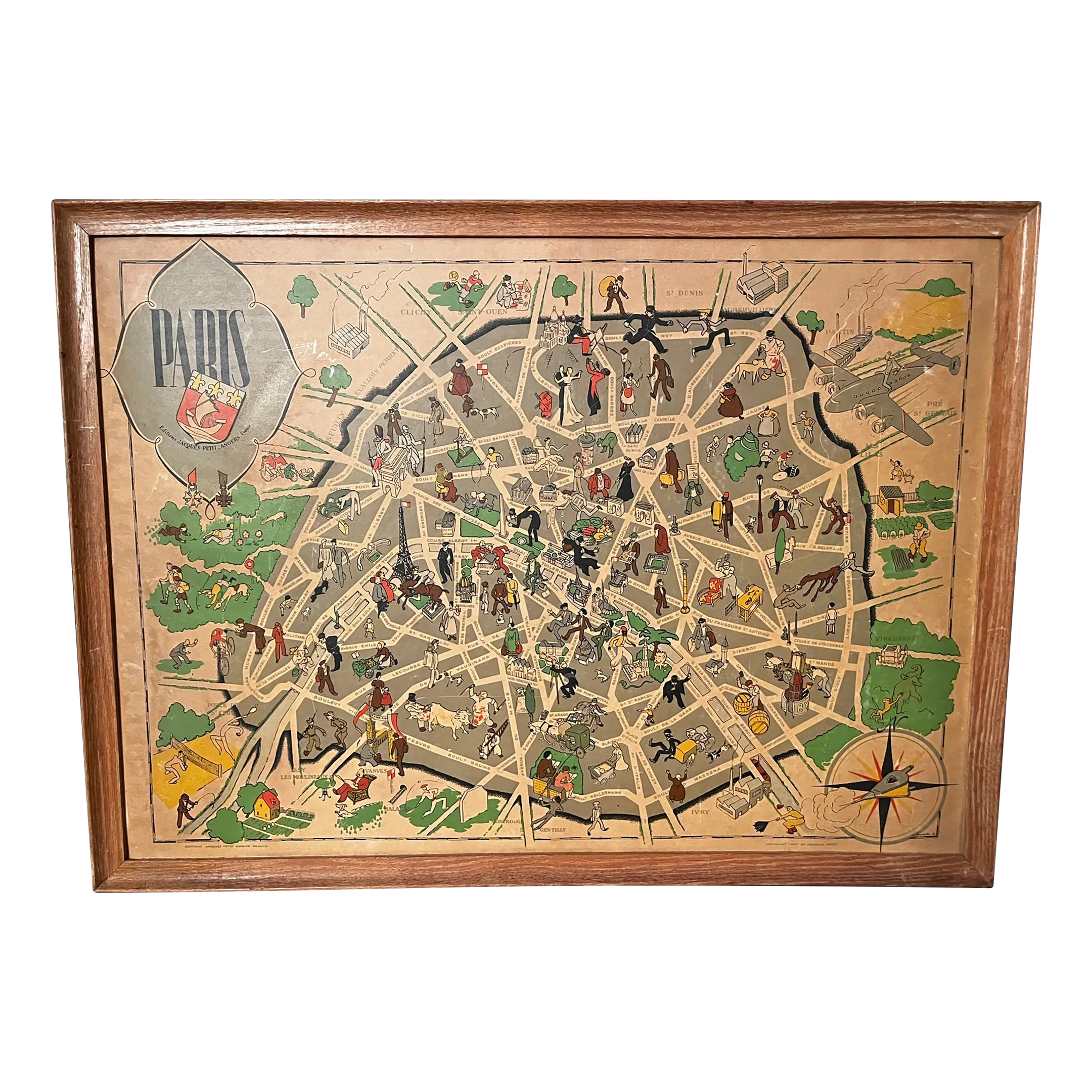 Paris Art Deco Cartoon Style Map From 1949 | Chairish