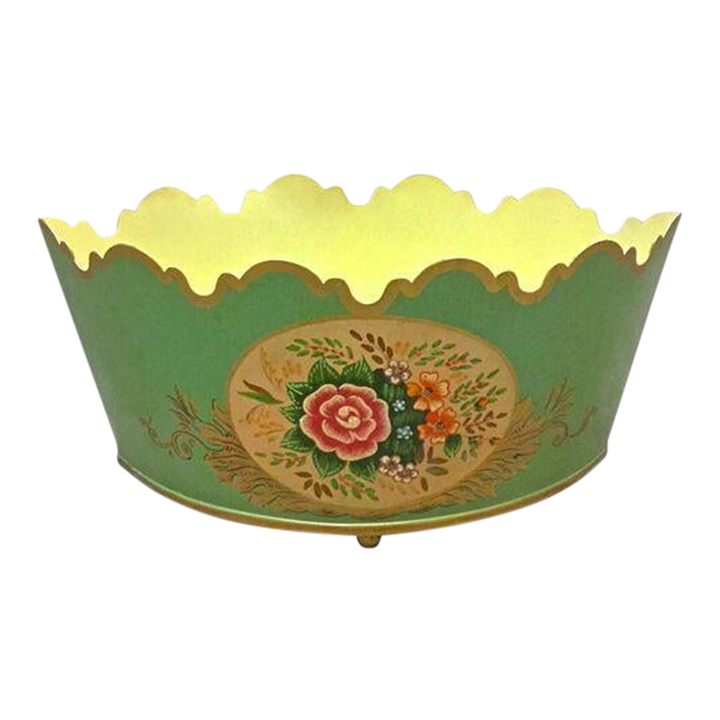 Vintage Scalloped Floral Tole Cachepot | Chairish
