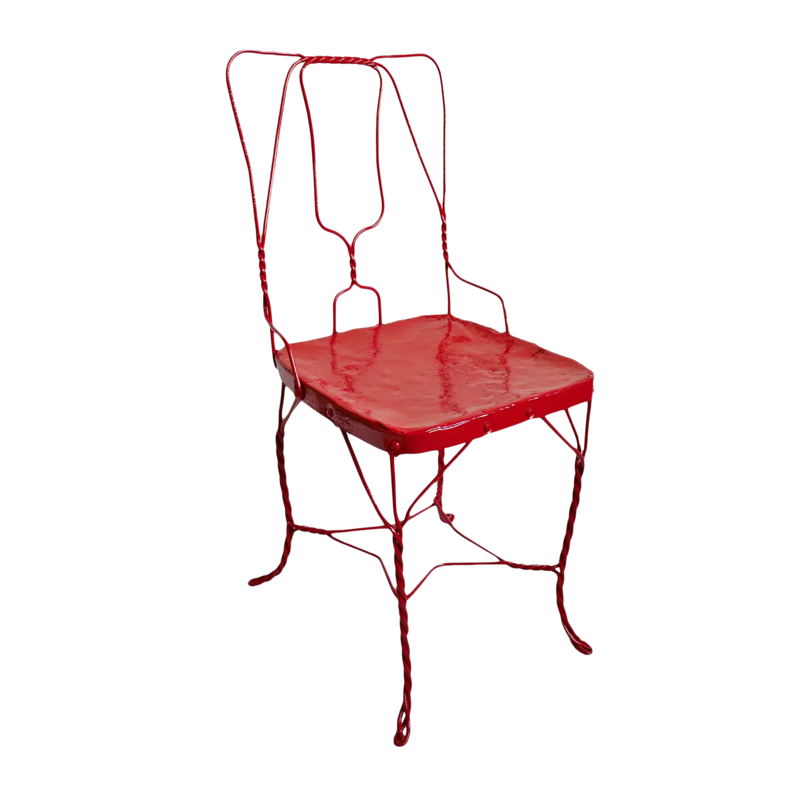 Vintage Cherry Red Iron Chair | Chairish