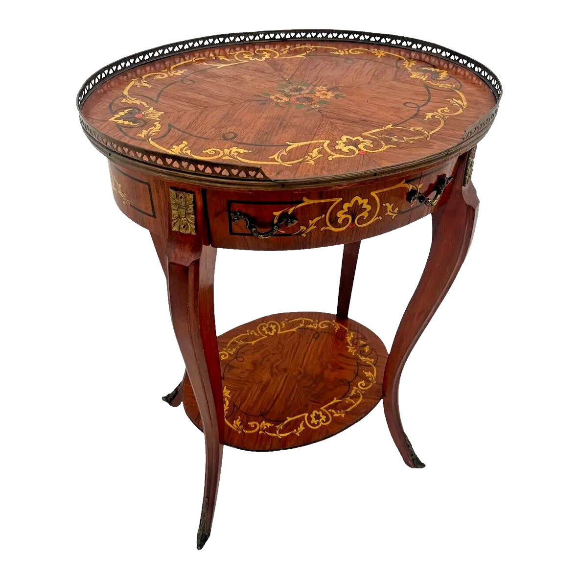 1940s French Oval Table Entry Stand Shelf Drawer Geometric Inlays Hand ...