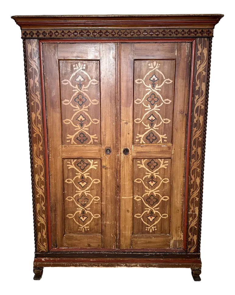 German Neo-Gothic Painted and Carved Wardrobe, 1880 | Chairish