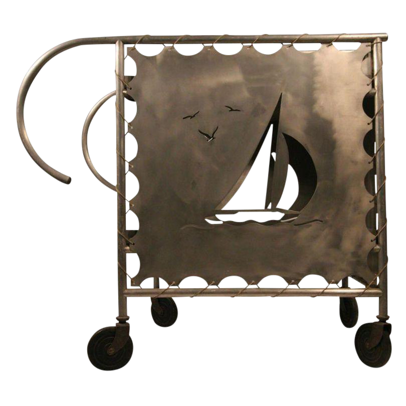 Mid-Century Modern Nautically Themed Bar Cart | Chairish