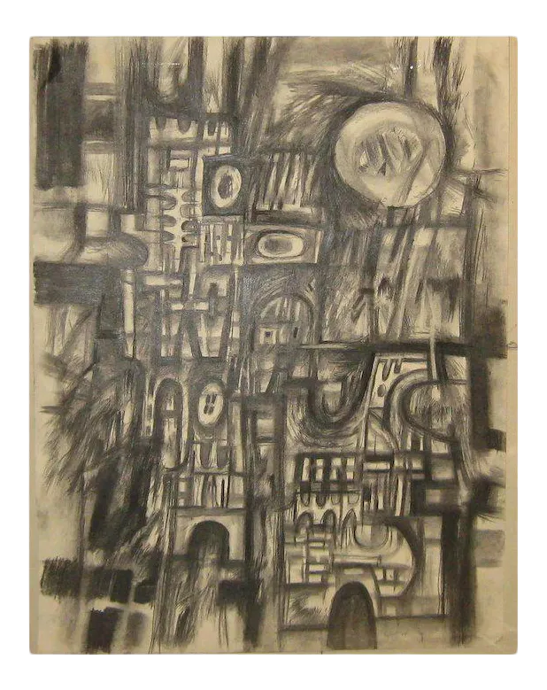 1964 City Architecture Graphite Abstract Expressionist Drawing by John ...
