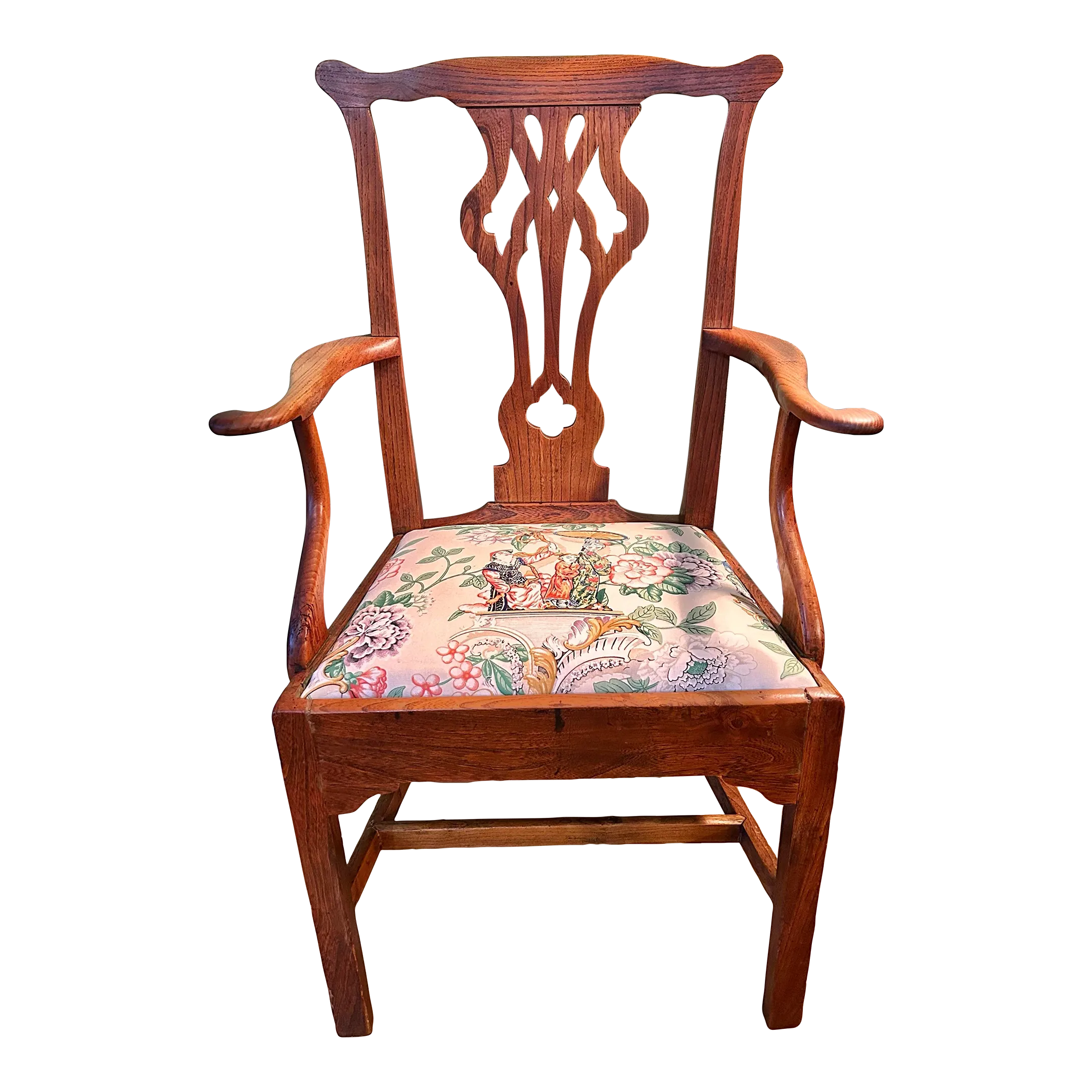 Antique Chinese Chippendale Wormwood Yolk Back Arm Chair With ...
