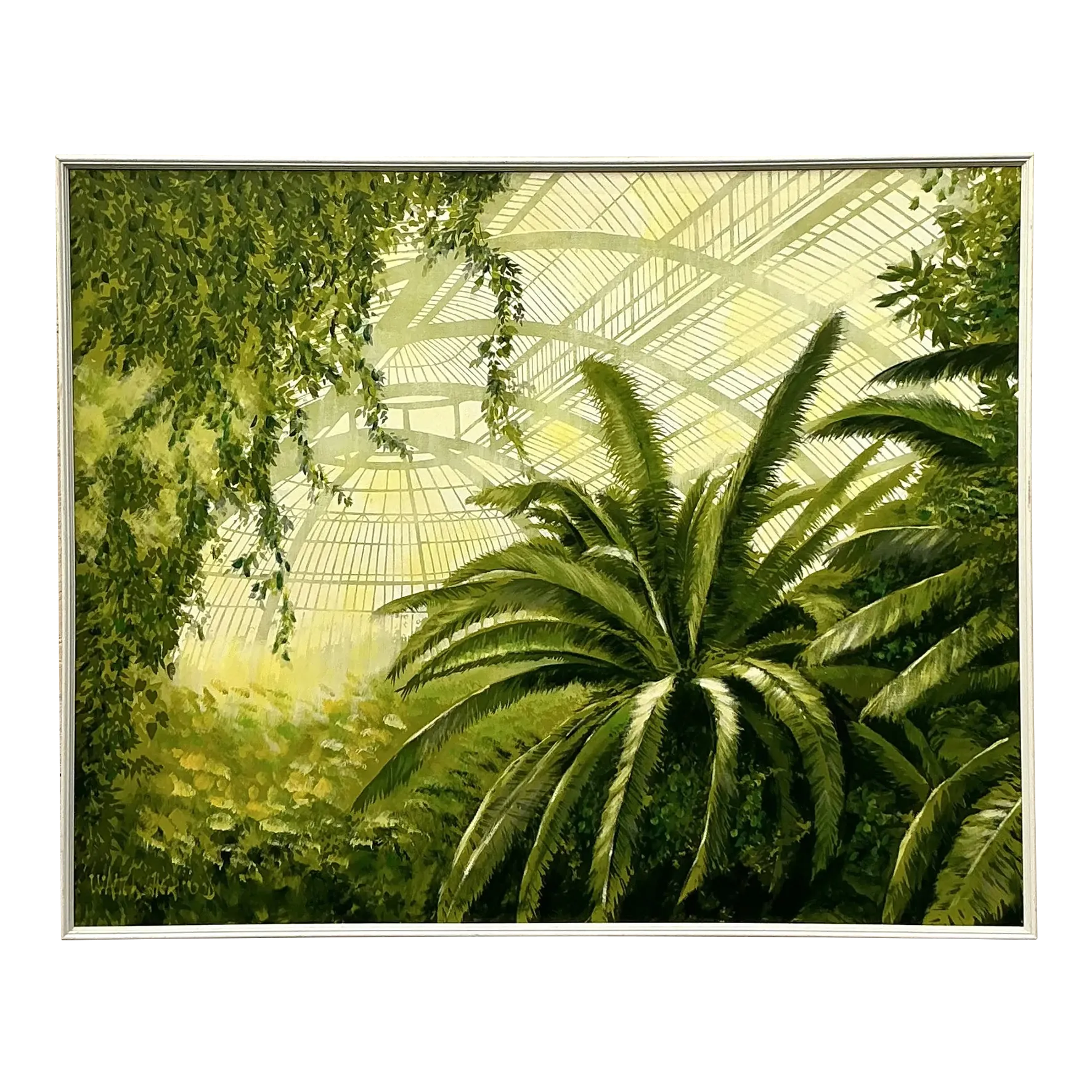Vintage Regency Monumental Greenhouse Painting on Canvas | Chairish