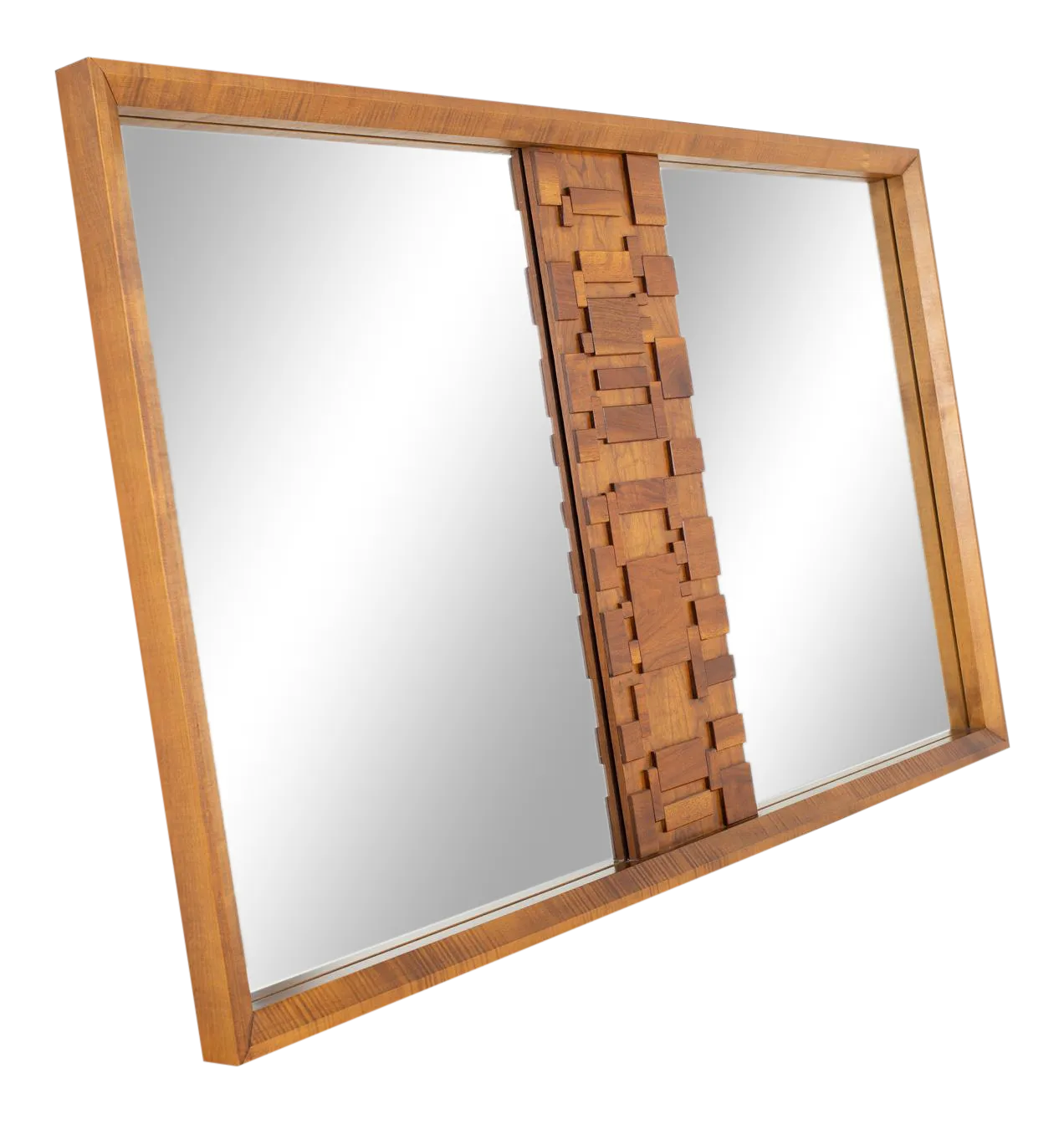 Paul Evans Style Lane Brutalist Mid Century Walnut Mirror | Chairish