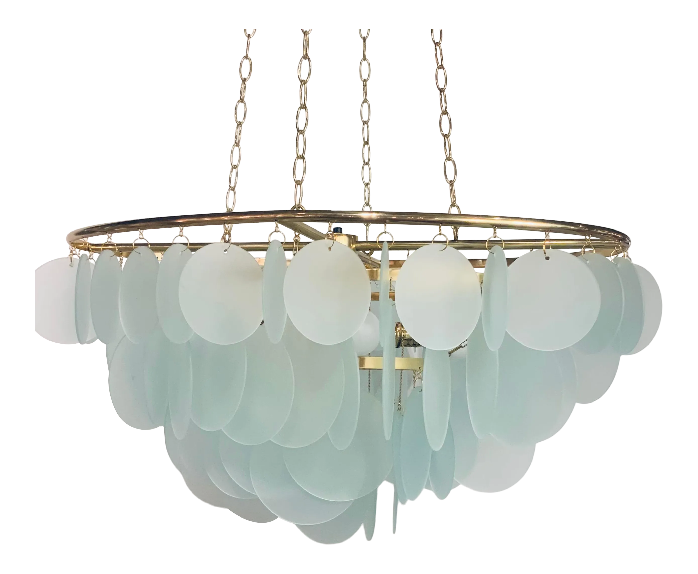 Modern Aqua Glass Disc Chandelier | Chairish