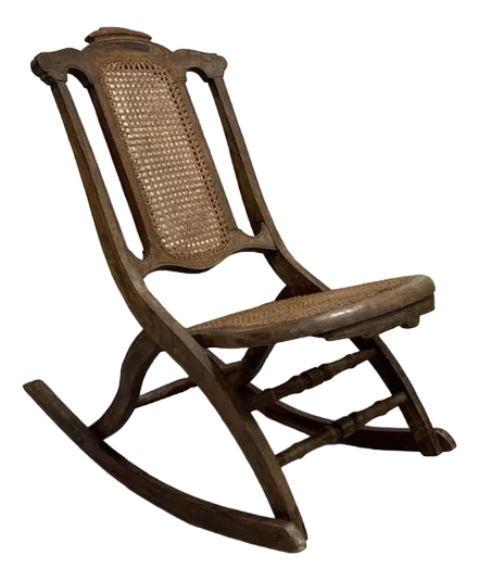 Folding Low Cane Rocking Chair | Chairish