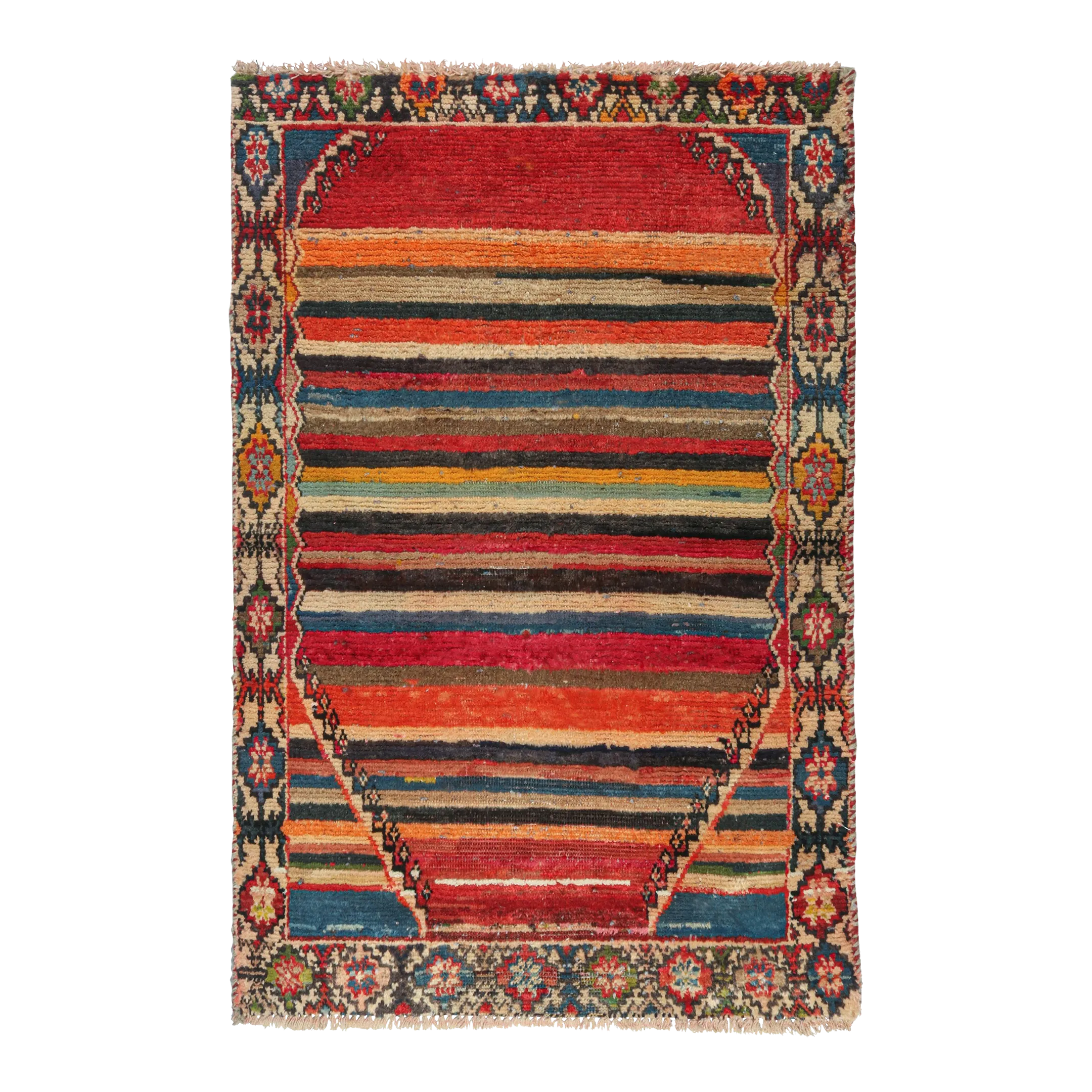 Vintage Gabbeh Tribal Rug in Polychromatic Stripes and Geometric ...